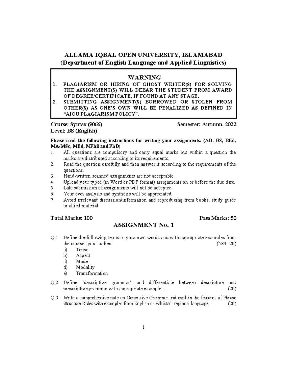 9066 - assignment - ALLAMA IQBAL OPEN UNIVERSITY, ISLAMABAD (Department of English Language and ...