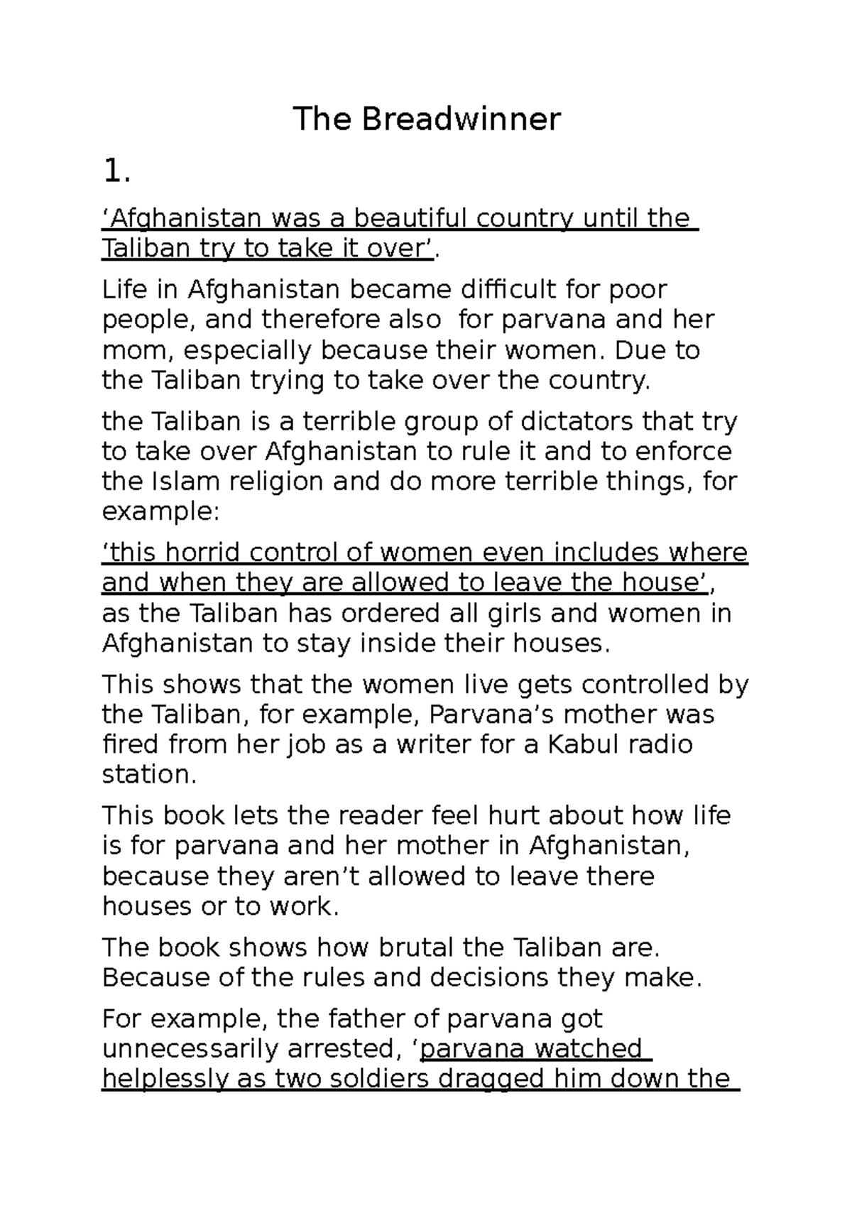 Breadwinner - engels - The Breadwinner 1. ‘Afghanistan was a beautiful ...