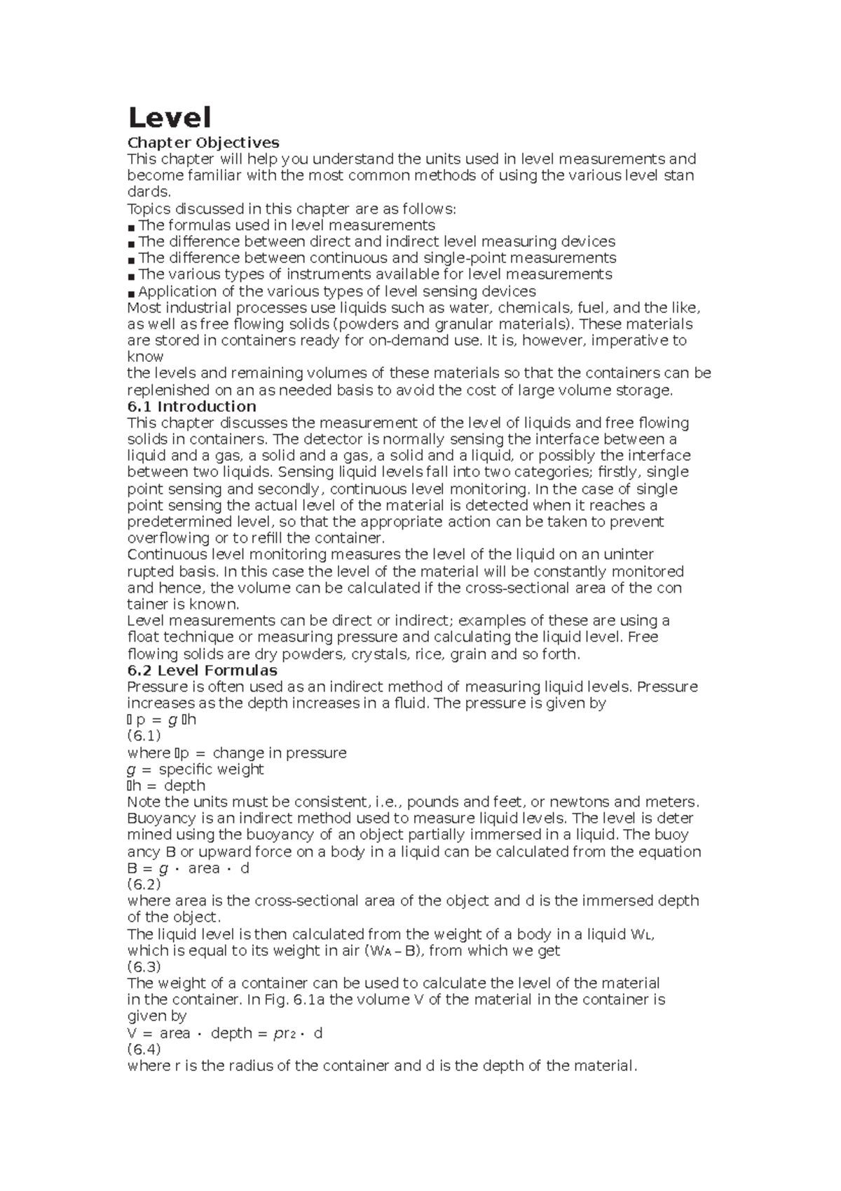 Process control applications 101 - Level Chapter Objectives This ...