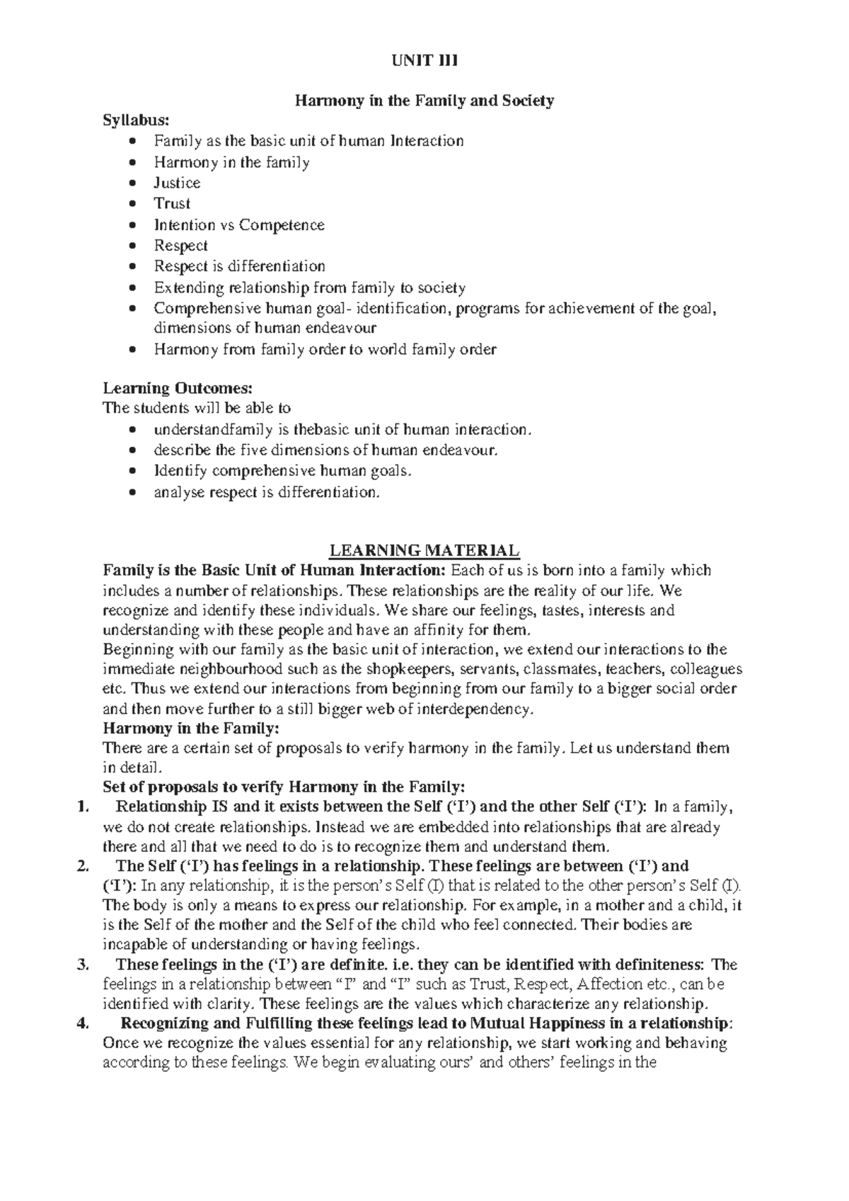 3.UHV-UNIT-3 Family and Society - UNIT III Harmony in the Family and ...