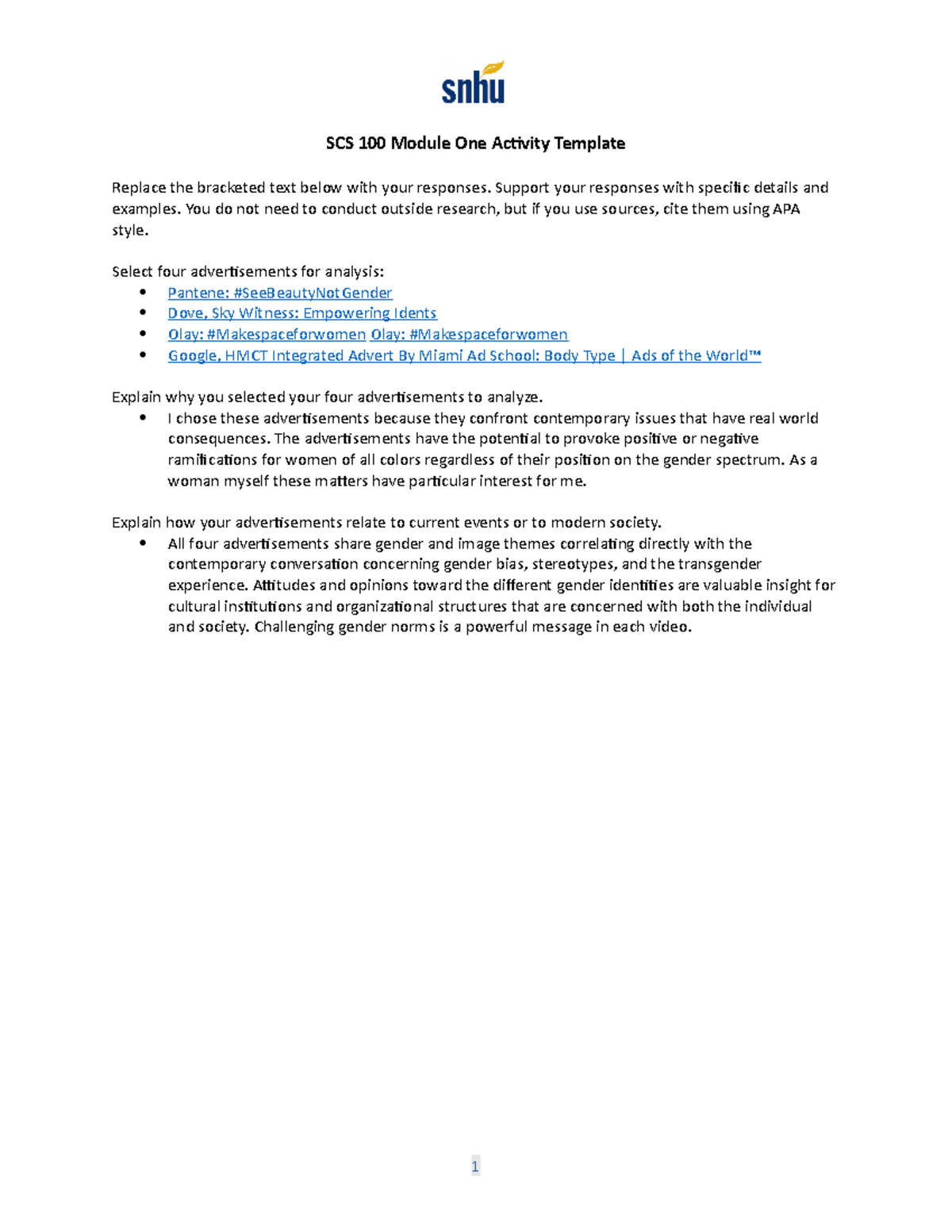 SCS 100 Module One Activity Template - SCS 100 Module One Activity ...