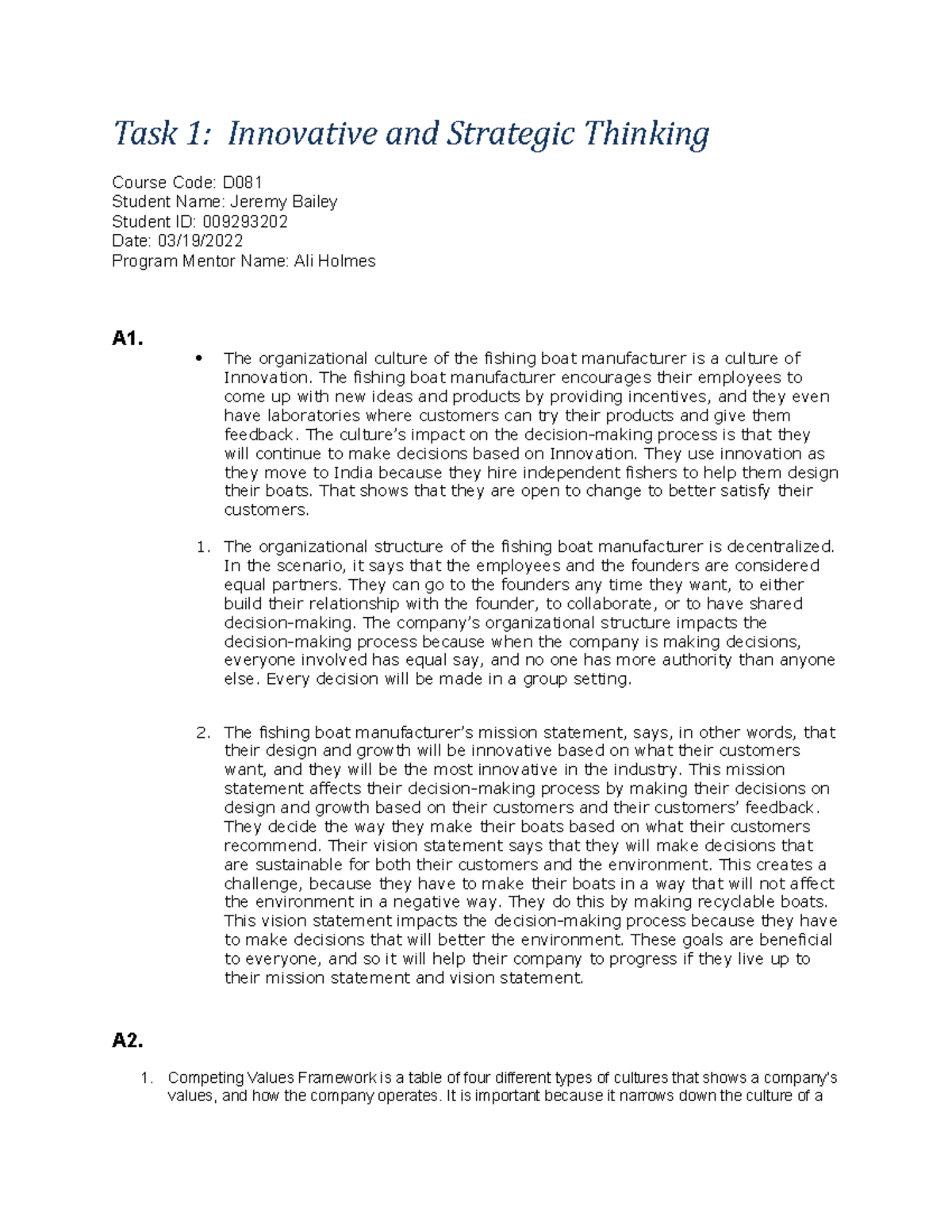 D081 Task 1 - Market Entry Overview - Task 1: Innovative and Strategic ...