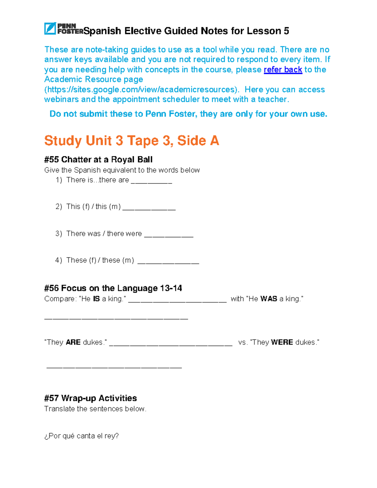 High School Spanish B 2C guided notes 05 - These are note-taking guides ...