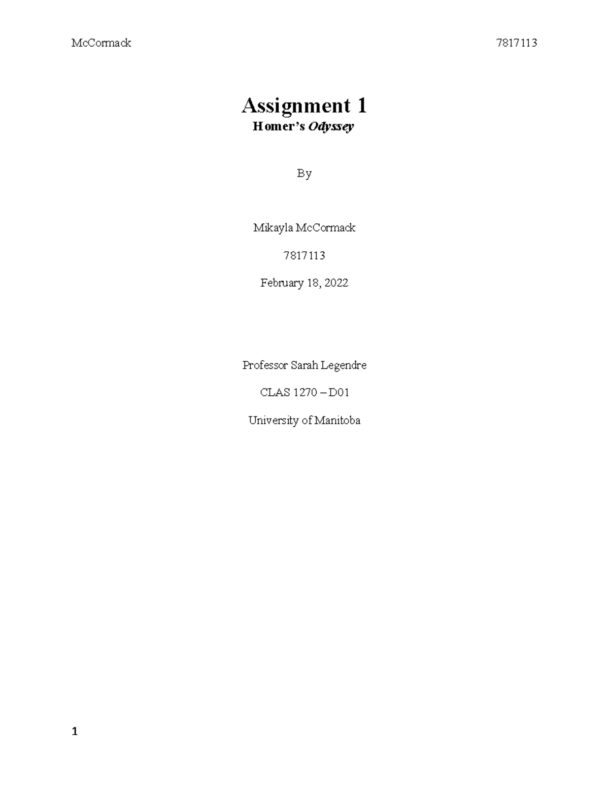 CLAS1270 Assignment 1 Big Dan vs. Polyphemus - Assignment 1 Homer’s ...