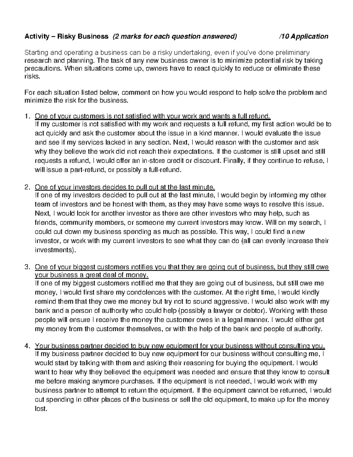 01b Worksheet - Risky Business Questions - Activity – Risky Business (2 ...