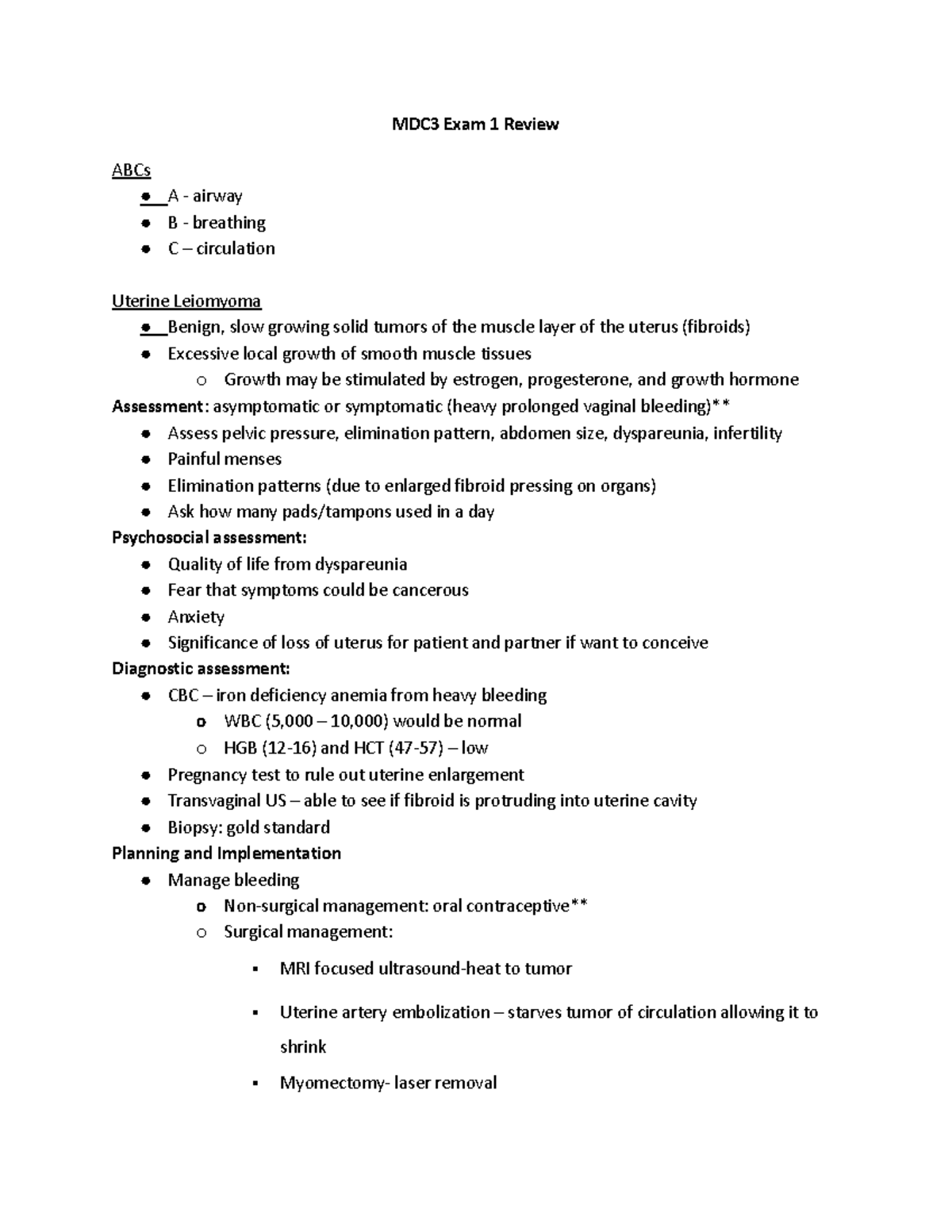 MDC3 Exam 1 Review study guide - MDC3 Exam 1 Revie w ABCs A - airway B ...