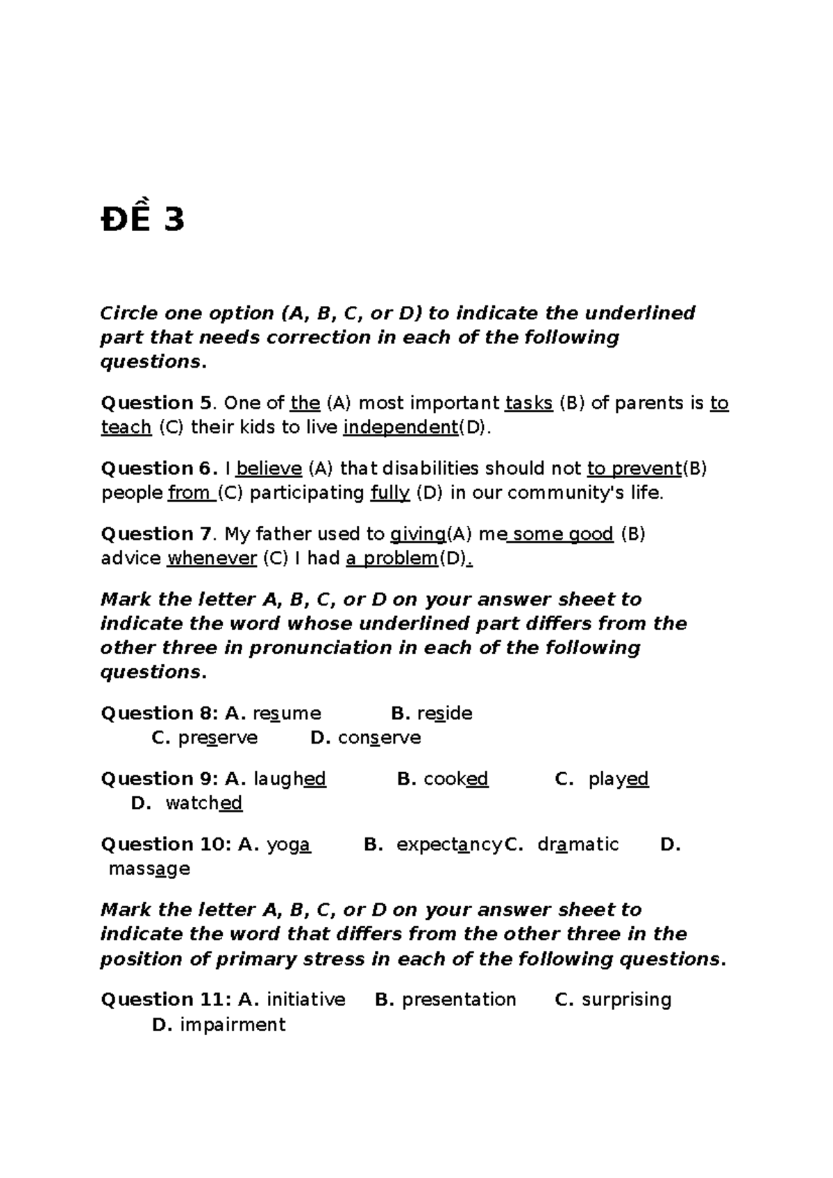 Final.Sem2 - Reaction Essay Example - ĐỀ 3 Circle one option (A, B, C ...