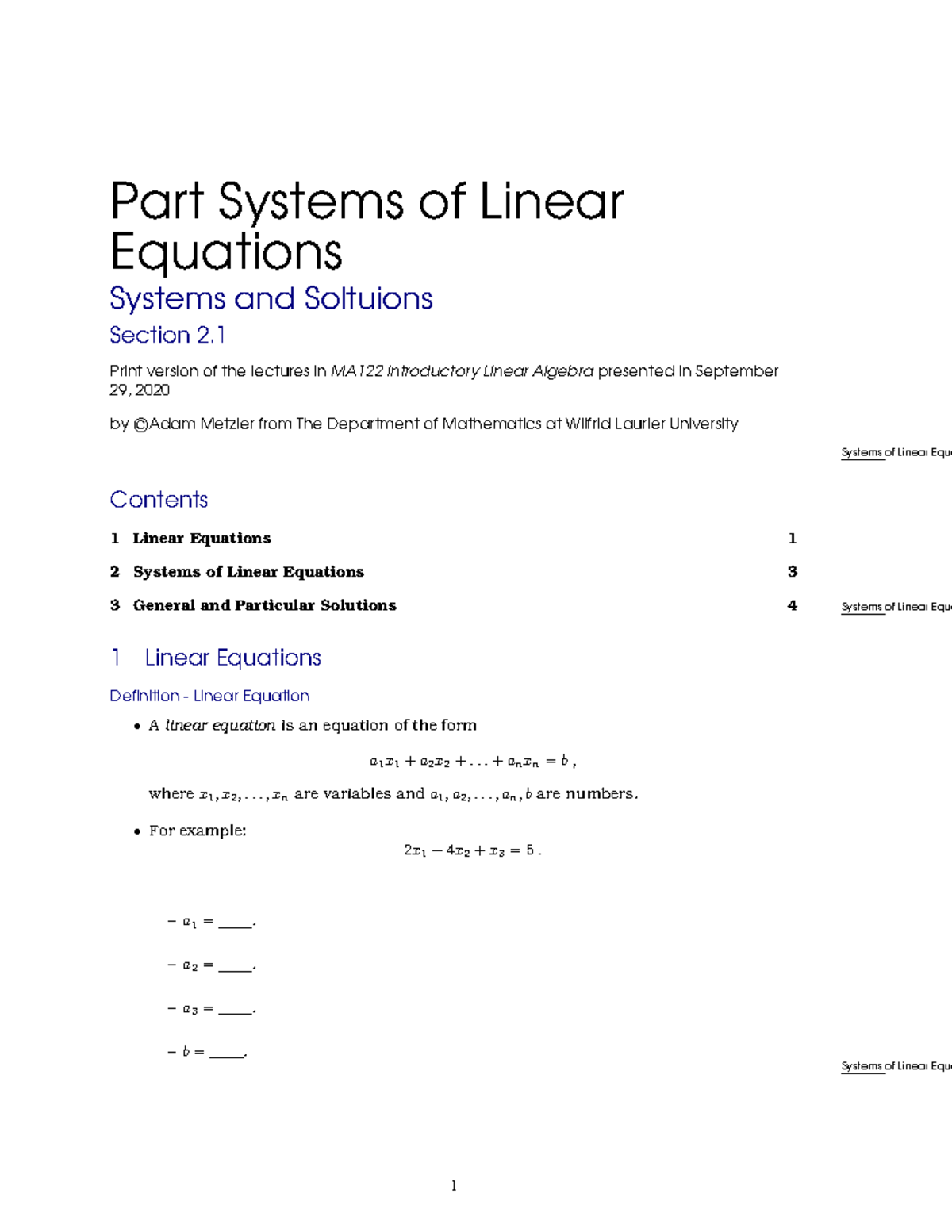 MA122 Systems Notes - Part Systems of Linear Equations Systems and ...