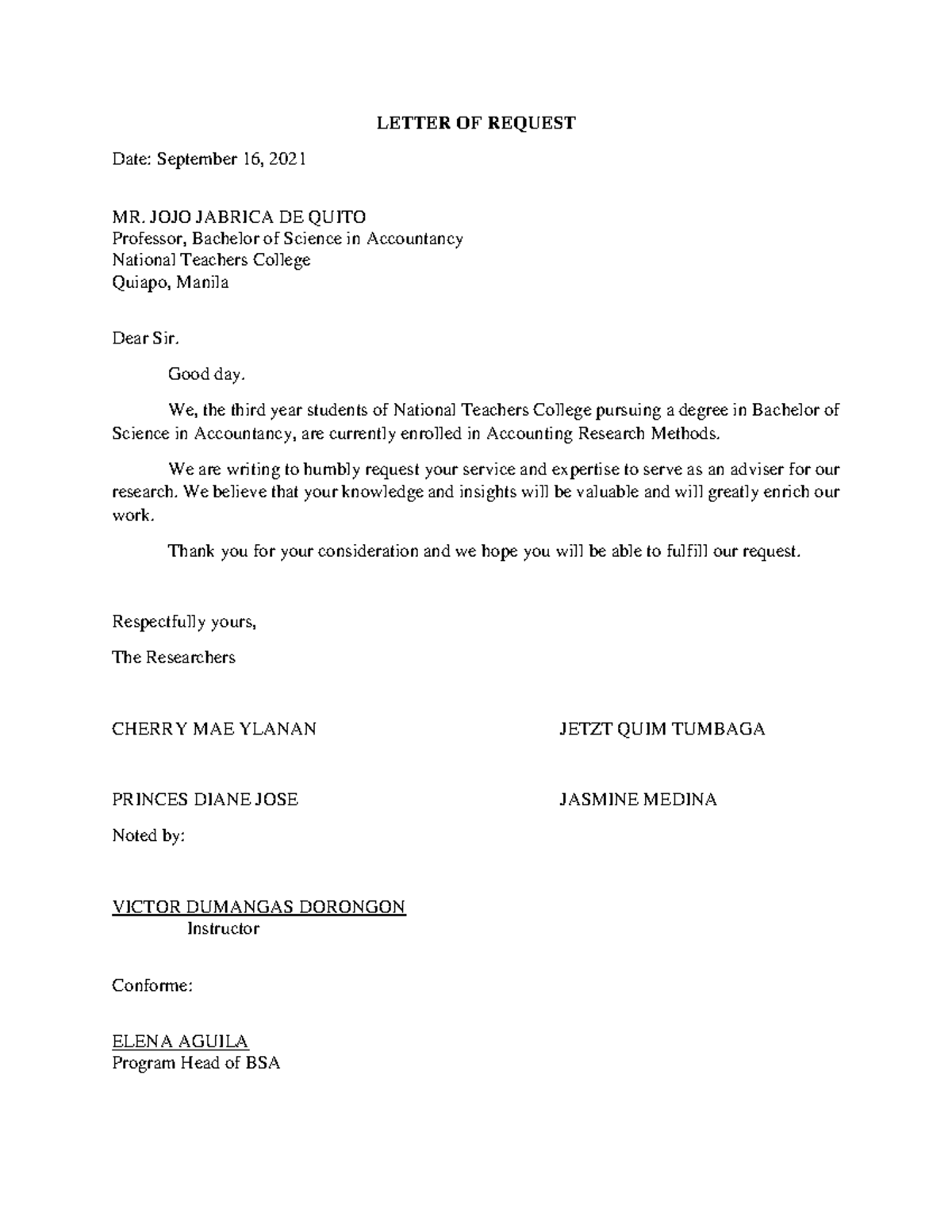 Letter-OF- Request Research Paper Approval - LETTER OF REQUEST Date ...