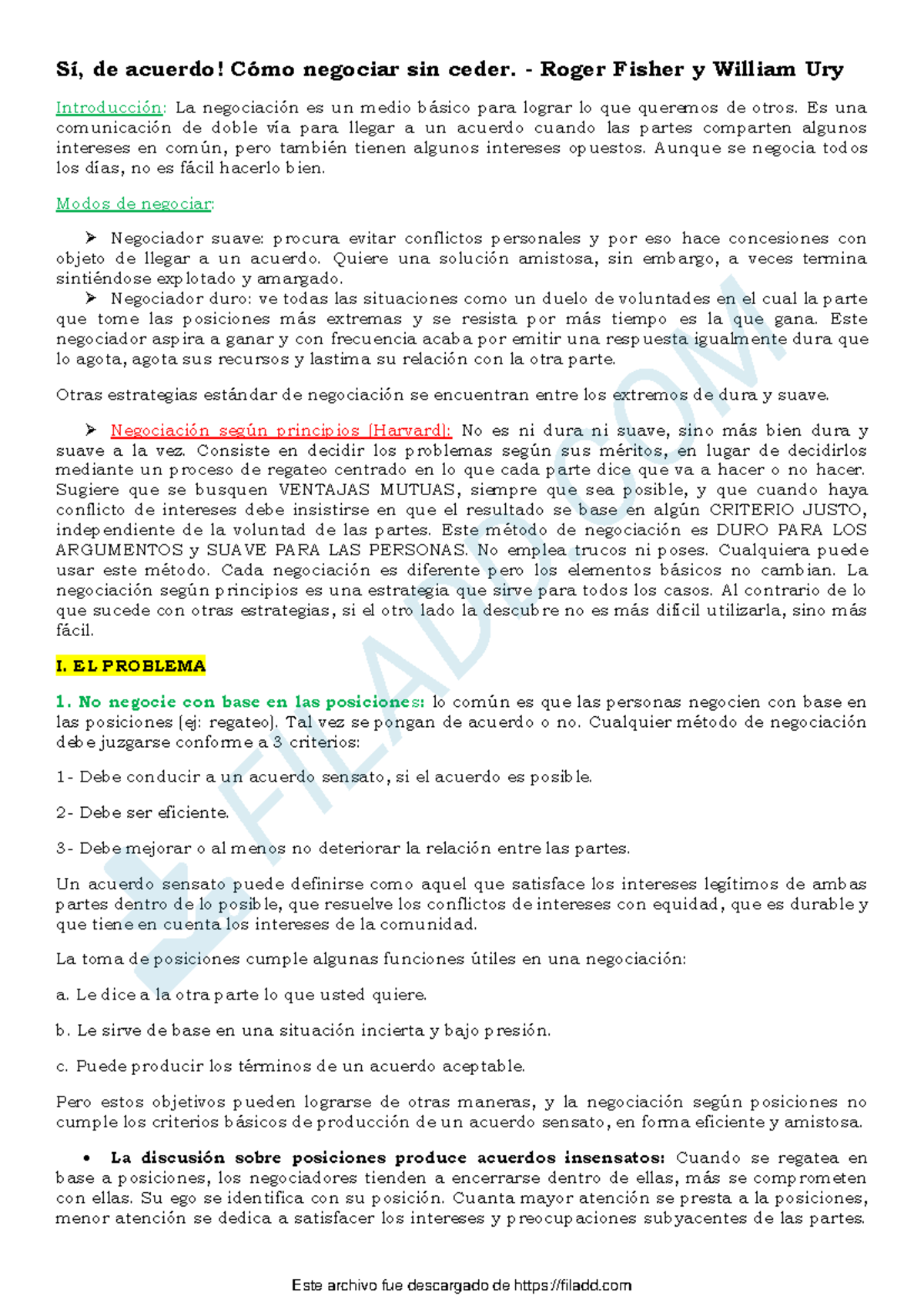 Resumen SI DE Acuerdo Harvard - Sí, de acuerdo! Cómo negociar sin ceder ...