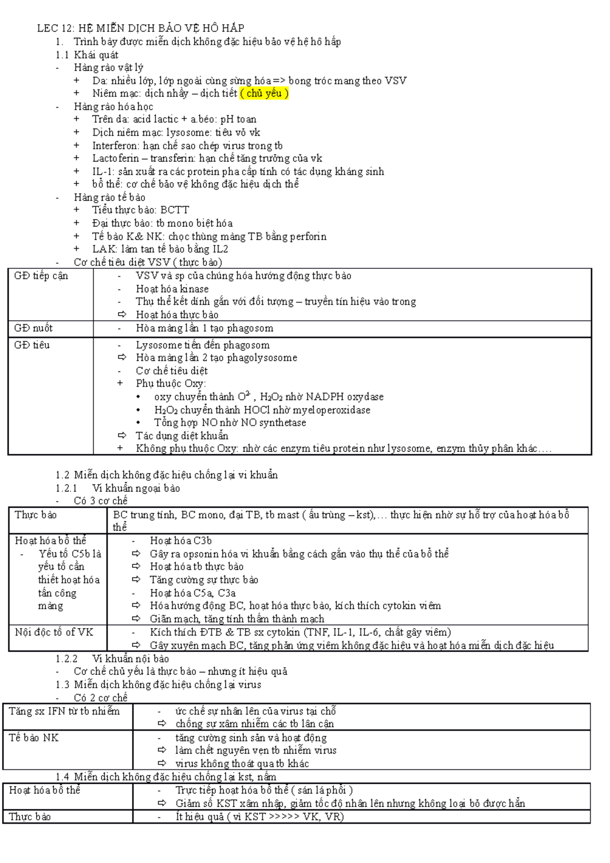 LEC 12 - hệ miễn dịch - LEC 12: HỆ MIỄN DỊCH BẢO VỆ HÔ HẤP Trình bày ...