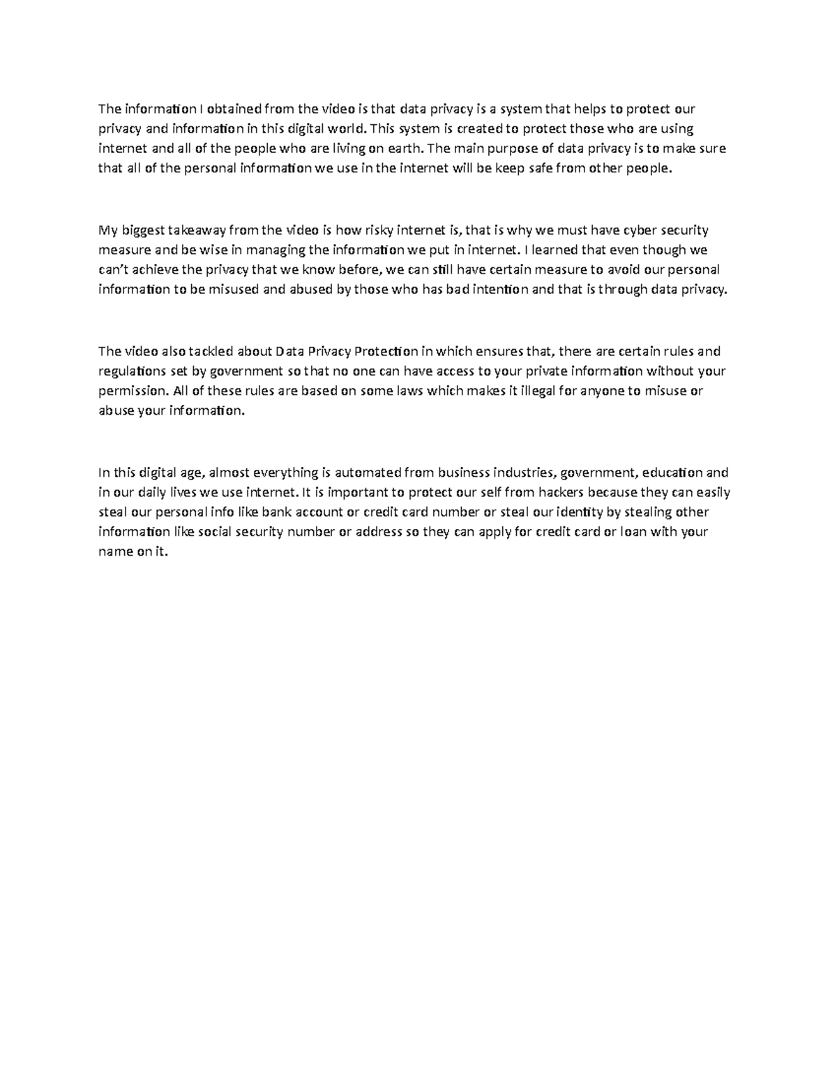 Insights in Data Privacy - The information I obtained from the video is ...