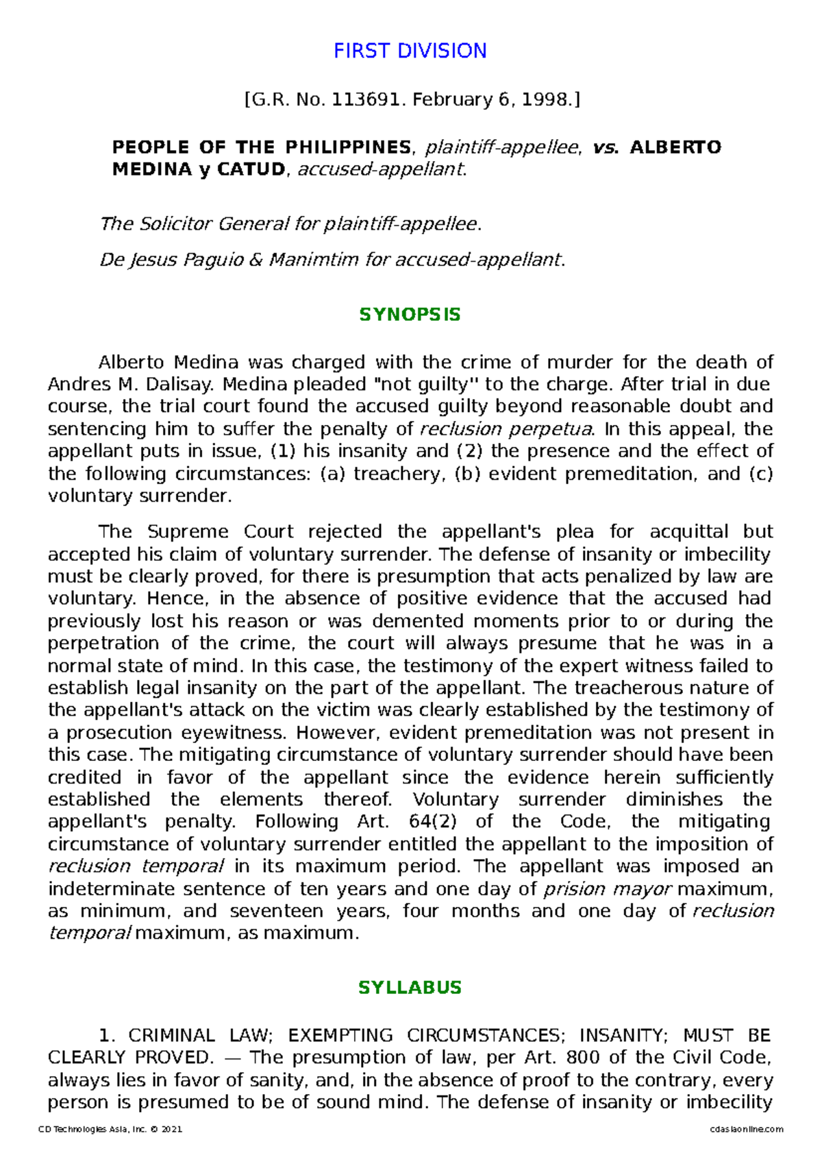 1998-People v - Case for RPC Art 12 - FIRST DIVISION [G. No. 113691 ...
