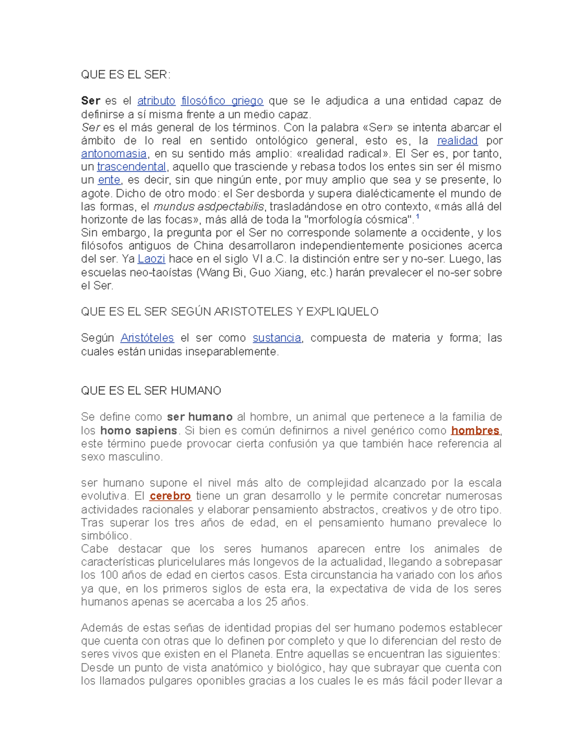QUE ES EL SER - parte importante del ser - QUE ES EL SER: Ser es el ...