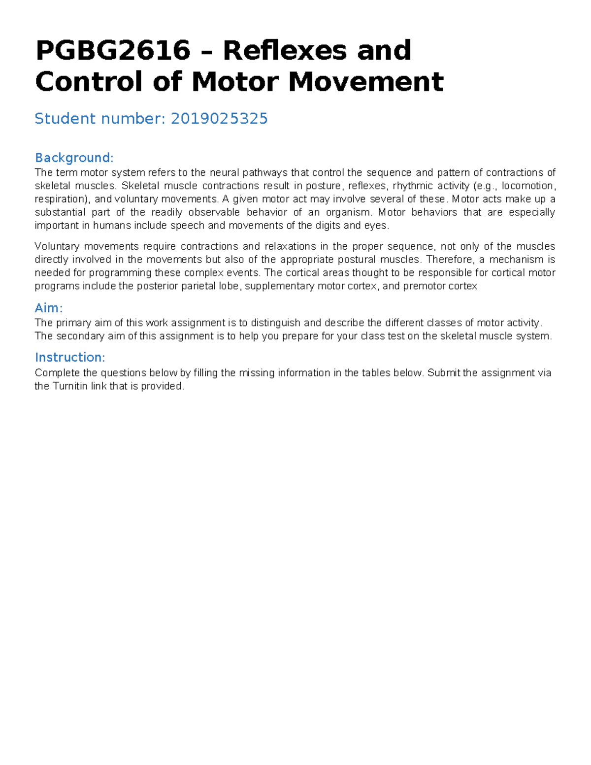PHBG2616 - Reflexes and control of movement Practical - PGBG2616 ...