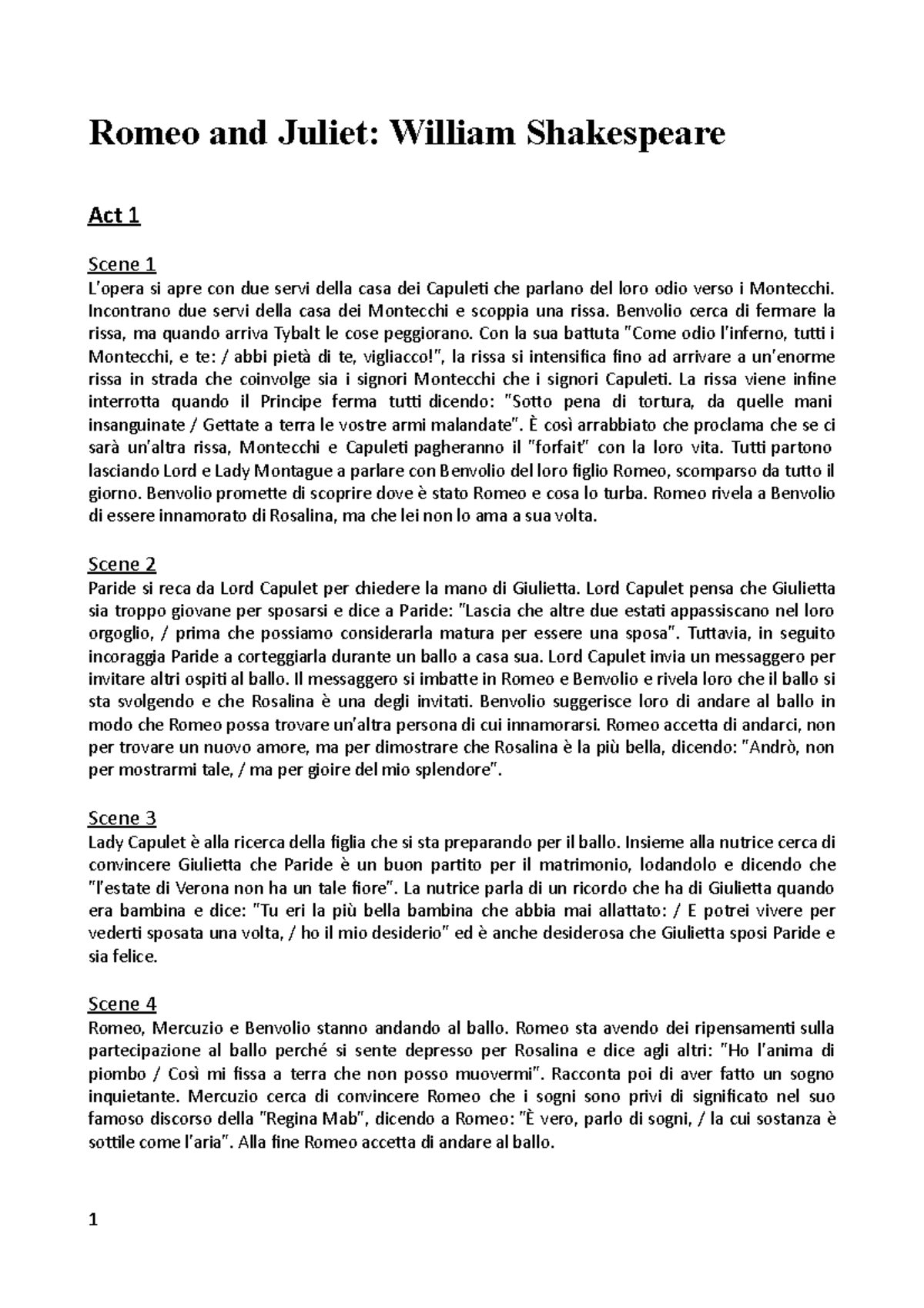 Riassunti-Romeo and Juliet - Romeo and Juliet: William Shakespeare Act ...