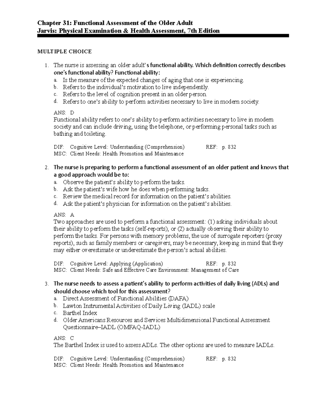 C31 - Jarvis Physical Health Assessment 7 edition - Chapter 31 ...