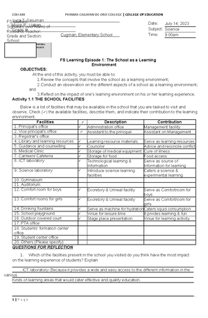 LE #3 - xcvbnm, - EDU 600: FIELD STUDY 1 Name: Date: Section: Schedule ...