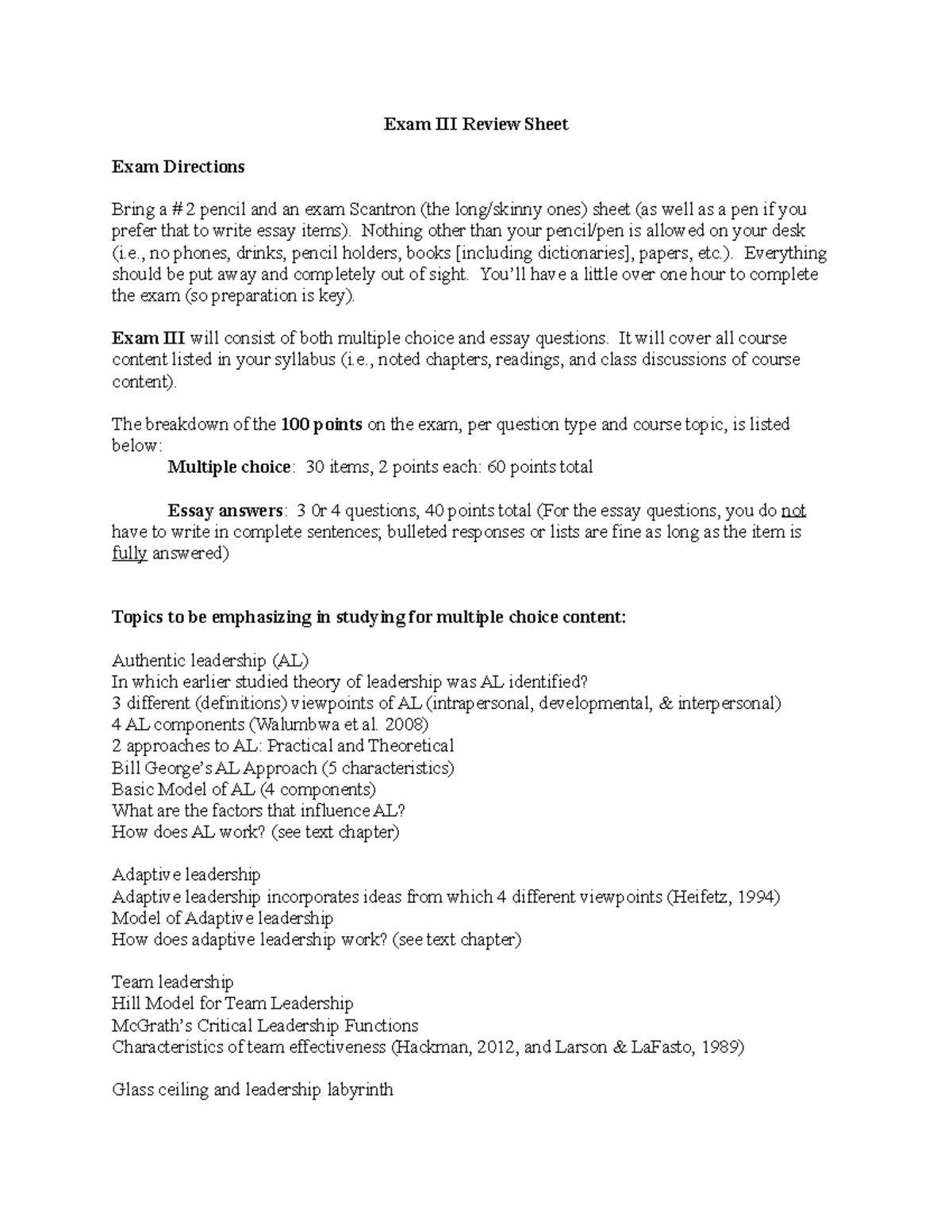 Exam III review sheet (6-7-8) - Exam III Review Sheet Exam Directions ...