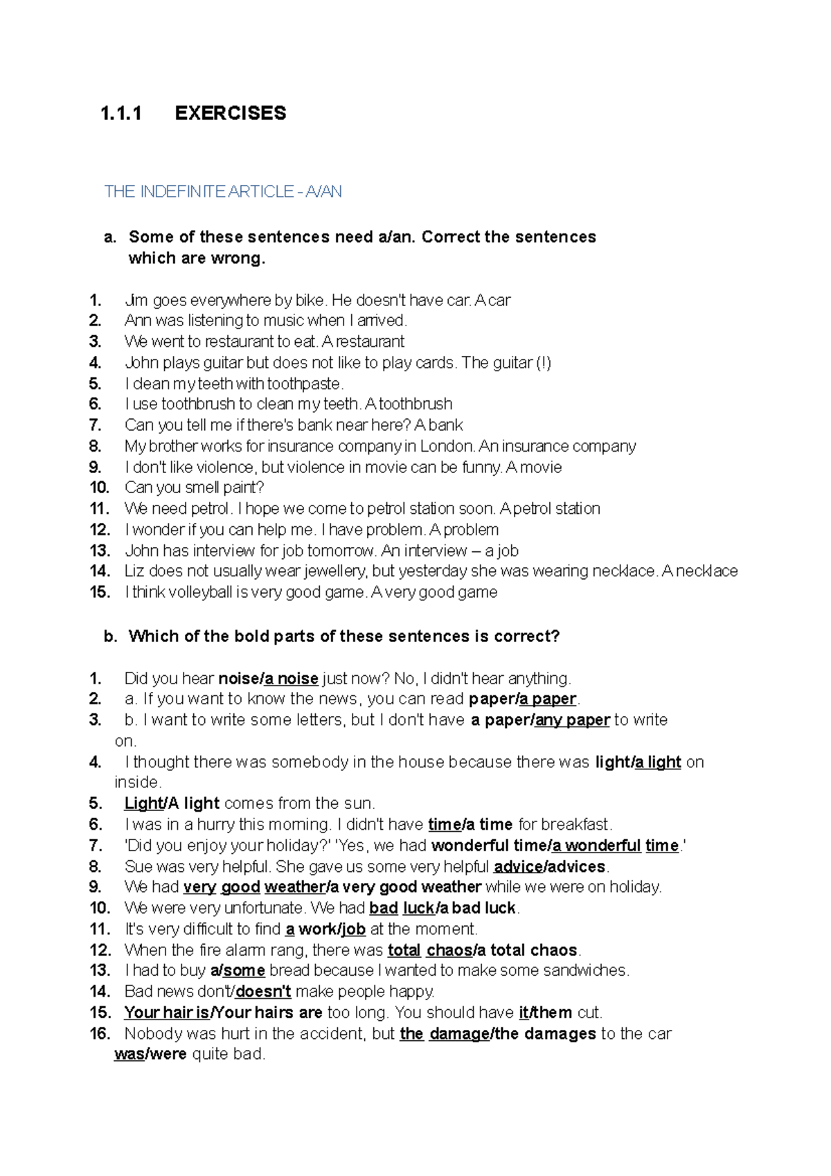 E1 Grammar key articles - Engels I - Howest - StuDocu