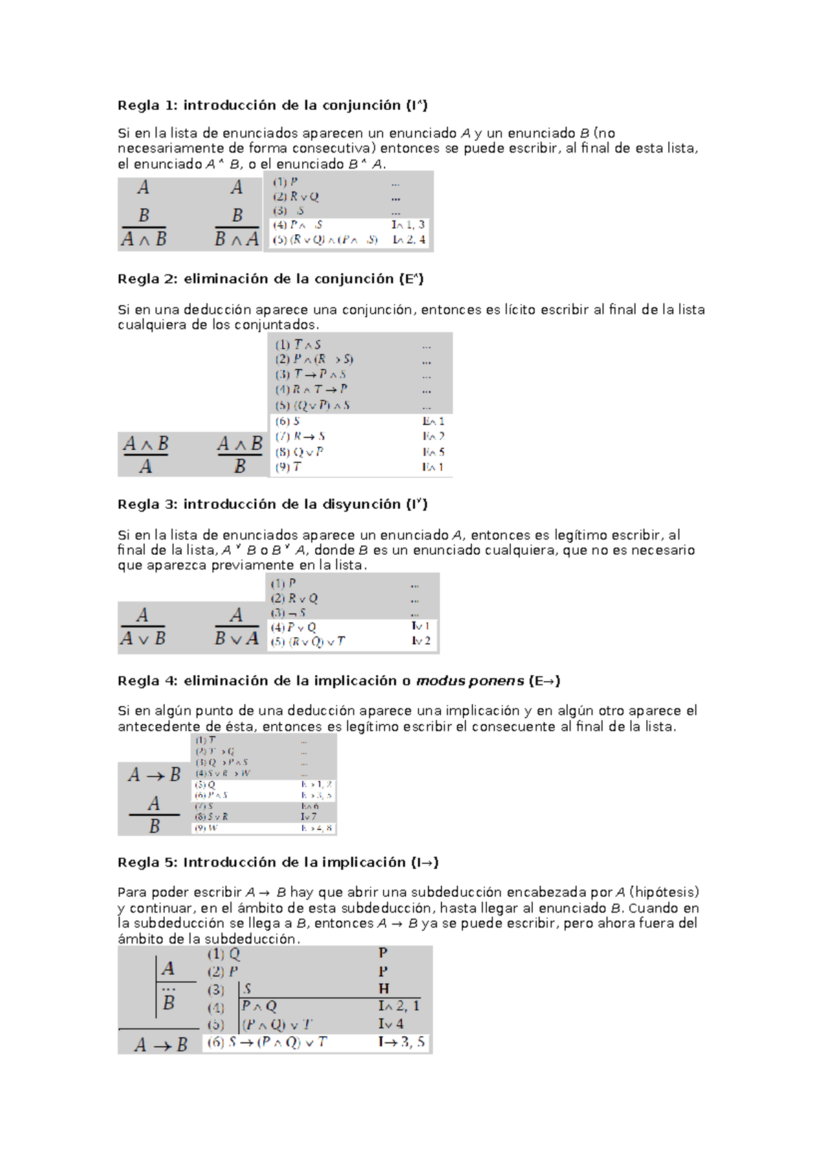 Resumen de las reglas lógicas - Regla 1: introducción de la conjunción ...