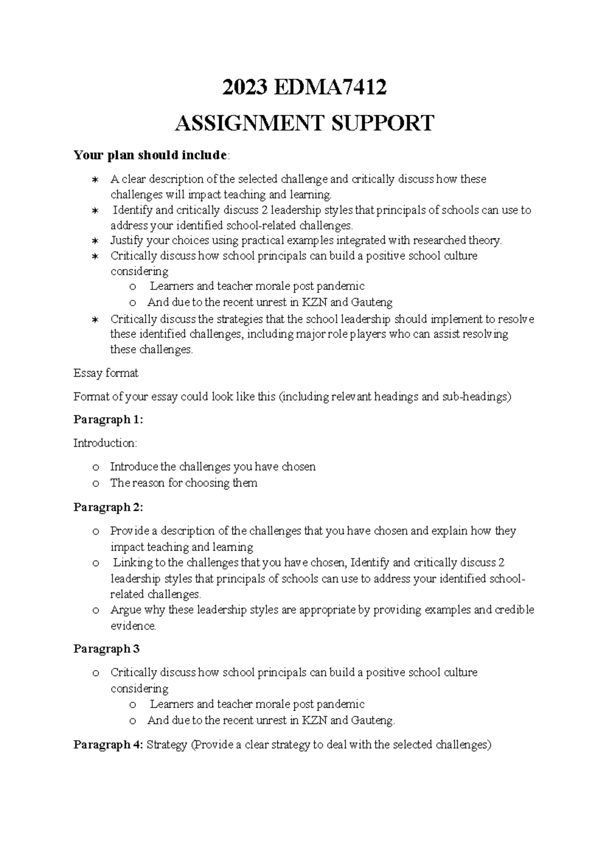 2023 EDMA7412 Assignment Support - 2023 EDMA ASSIGNMENT SUPPORT Your plan should include: A ...