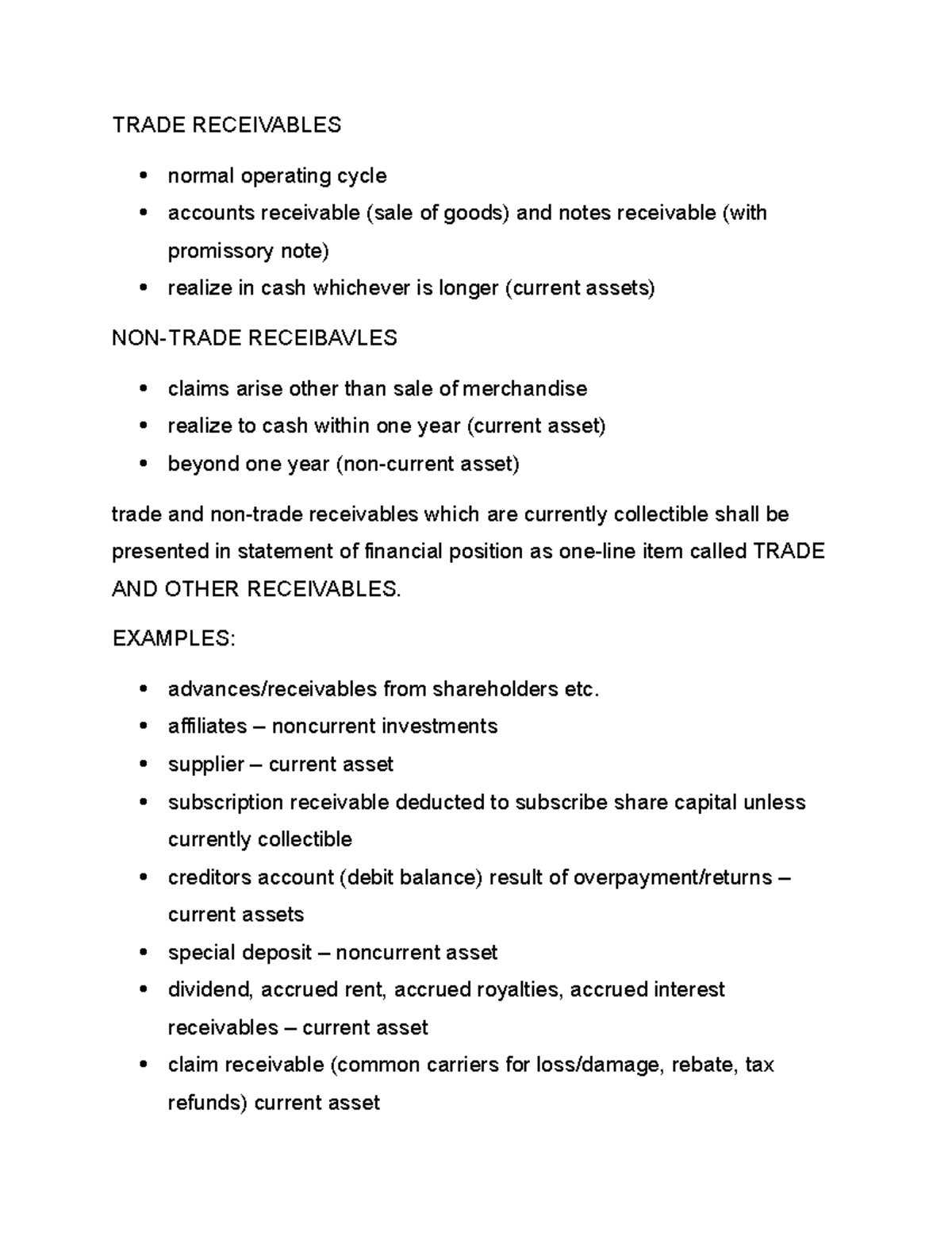 Trade Receivables - TRADE RECEIVABLES normal operating cycle accounts ...