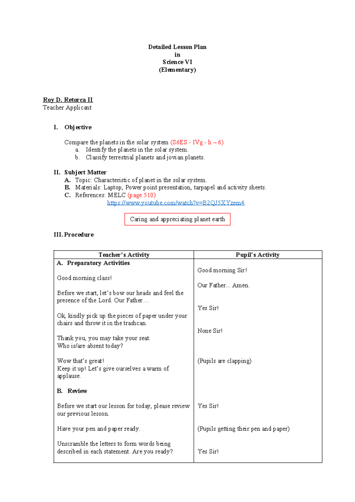 Detailed Lesson Plan in Science VI - Detailed Lesson Plan in Science VI ...