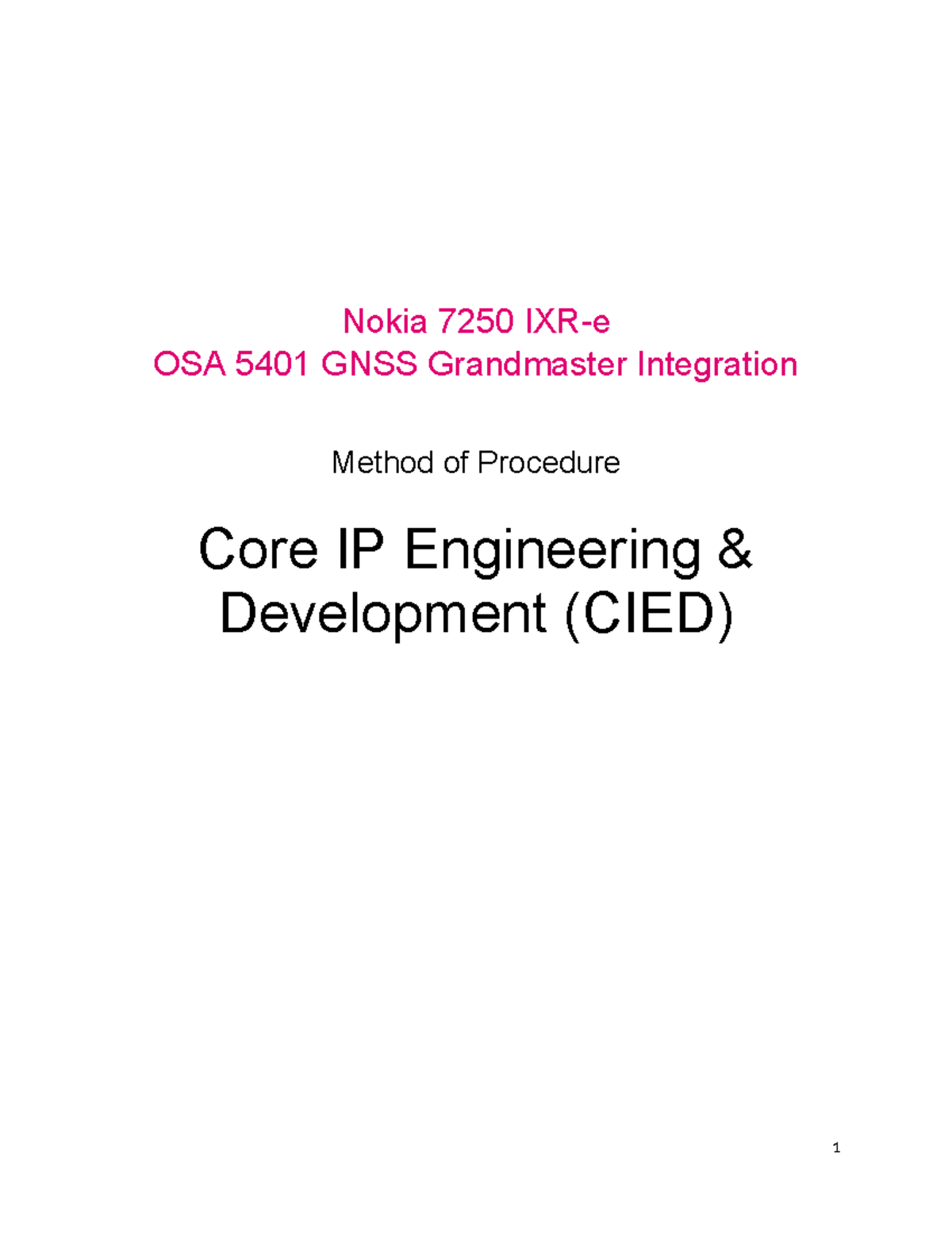 AAV OSA 5401 Grandmaster Integration MOP modified - Nokia 7250 IXR-e OSA 5401 GNSS Grandmaster ...