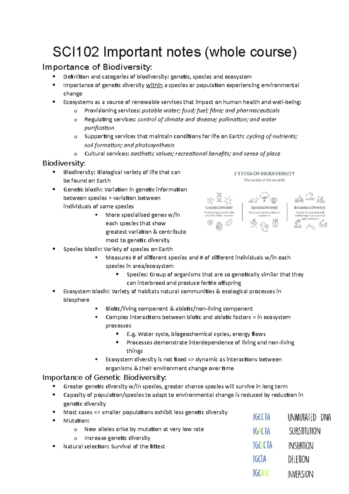 SCI102 Important notes (whole course) - SCI102 Important notes (whole ...