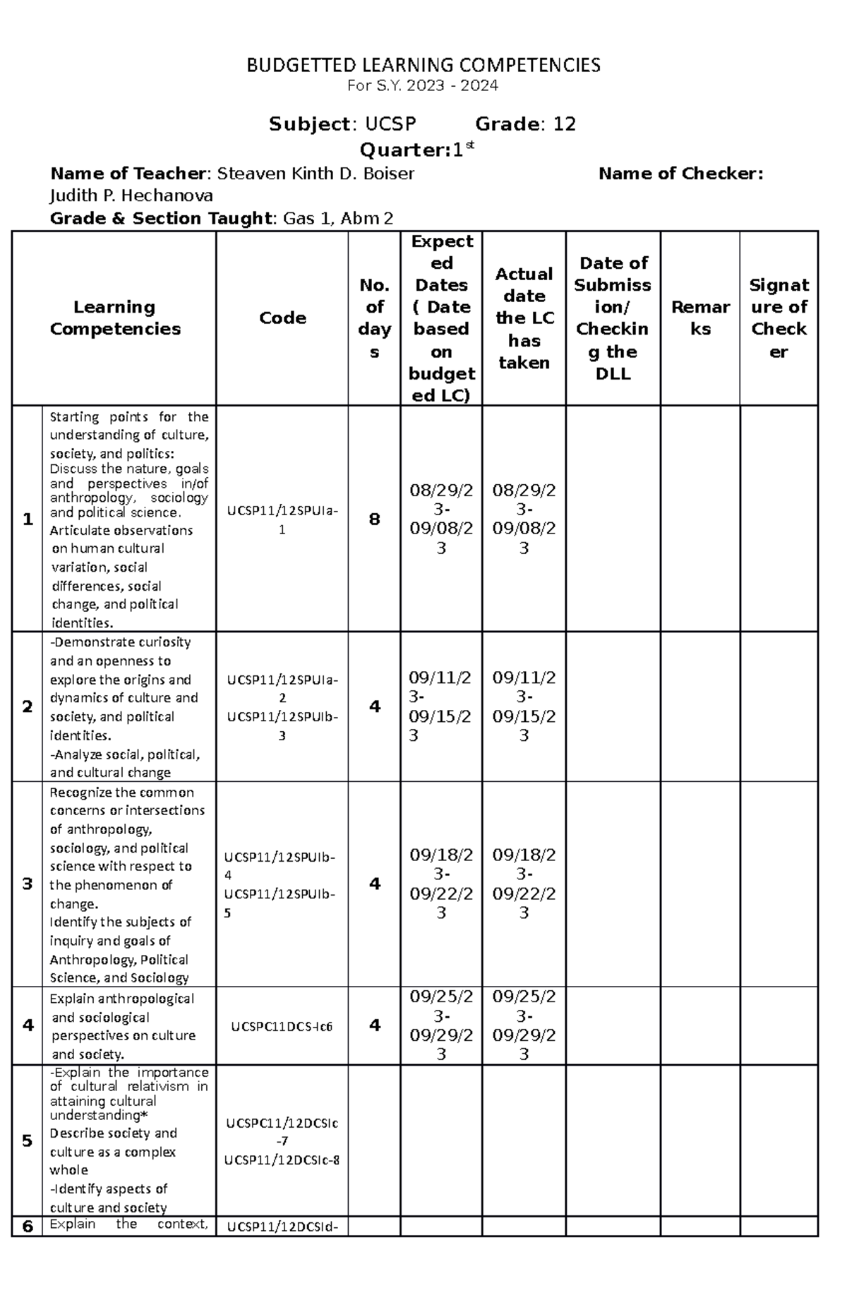 Boiser-B - TO HELP THE STUDENTS - BUDGETTED LEARNING COMPETENCIES For S ...