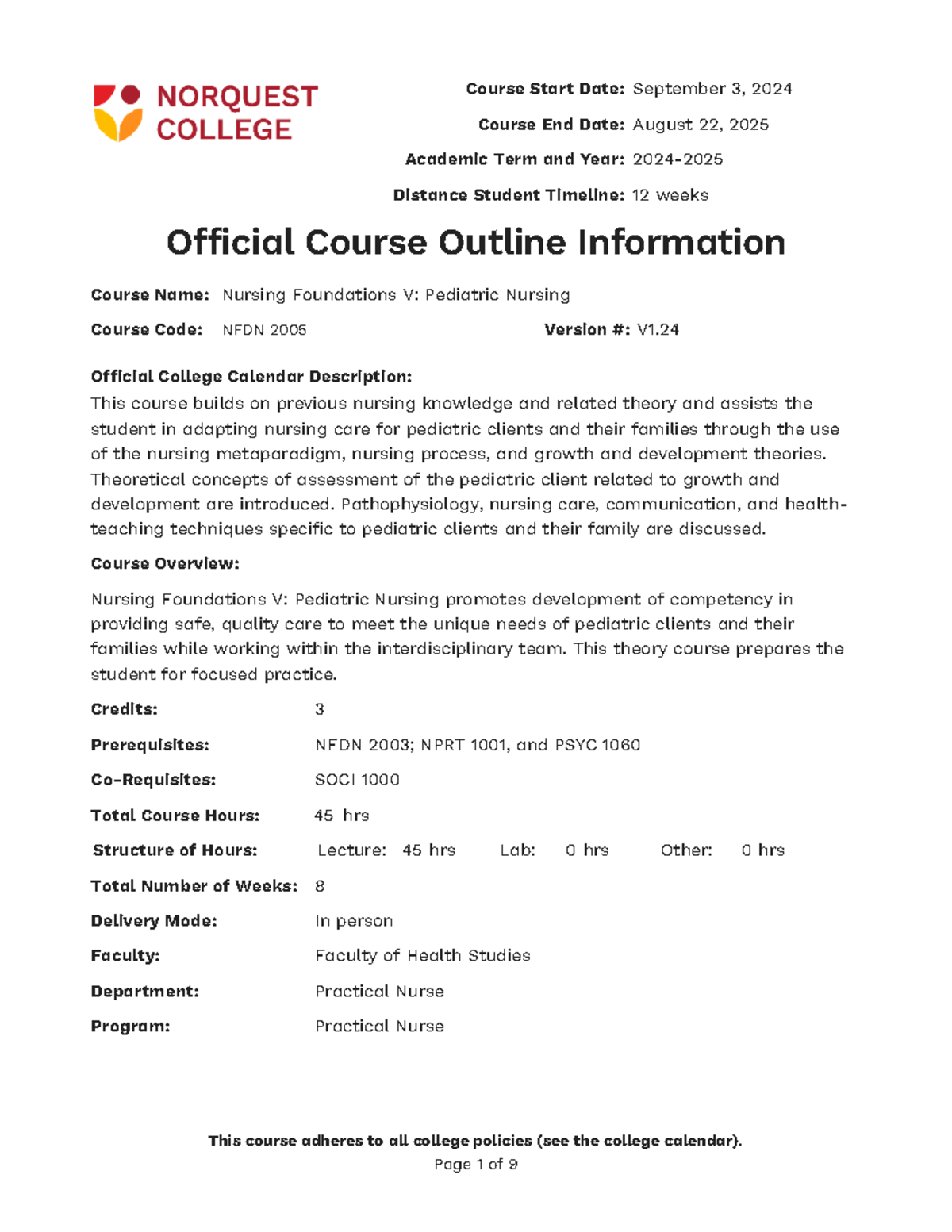 NFDN 2005 Course Outline v1 - This course adheres to all college ...