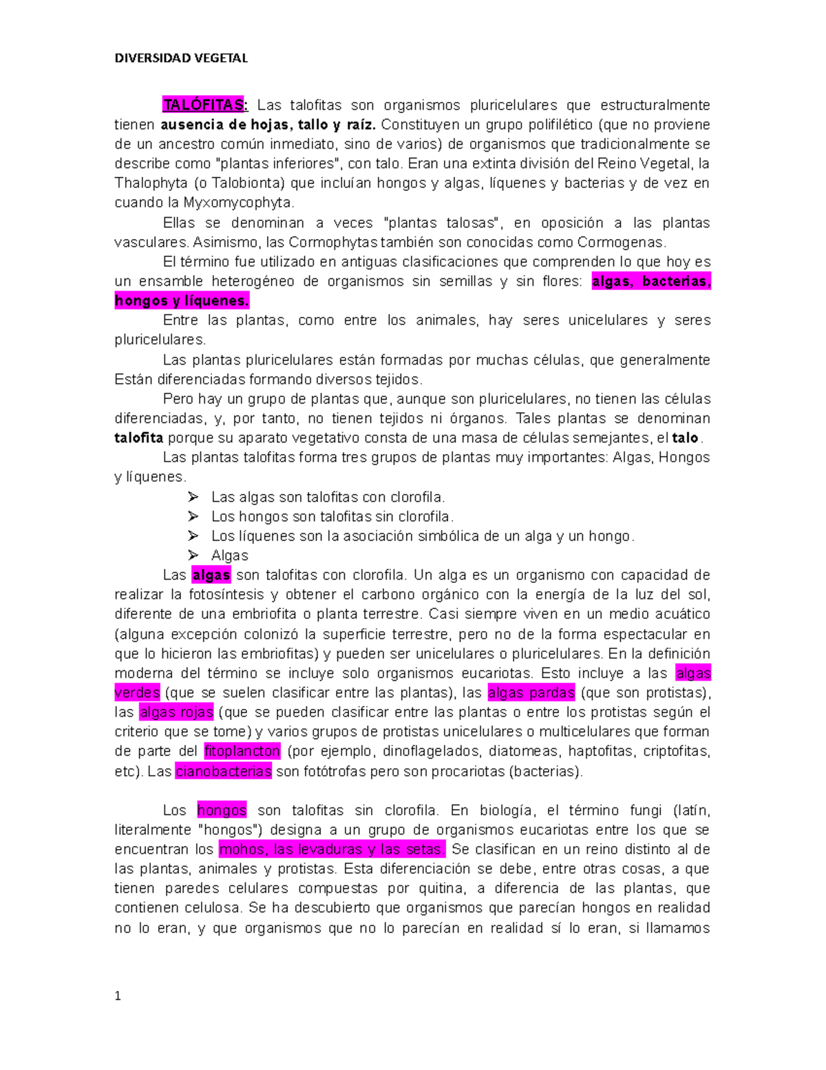 Diversidad Vegetal - TALÓFITAS : Las talofitas son organismos ...