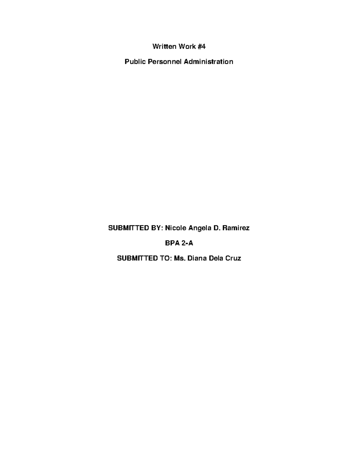 Written Work #4 - LEARNING MATERIAL - Written Work # Public Personnel ...