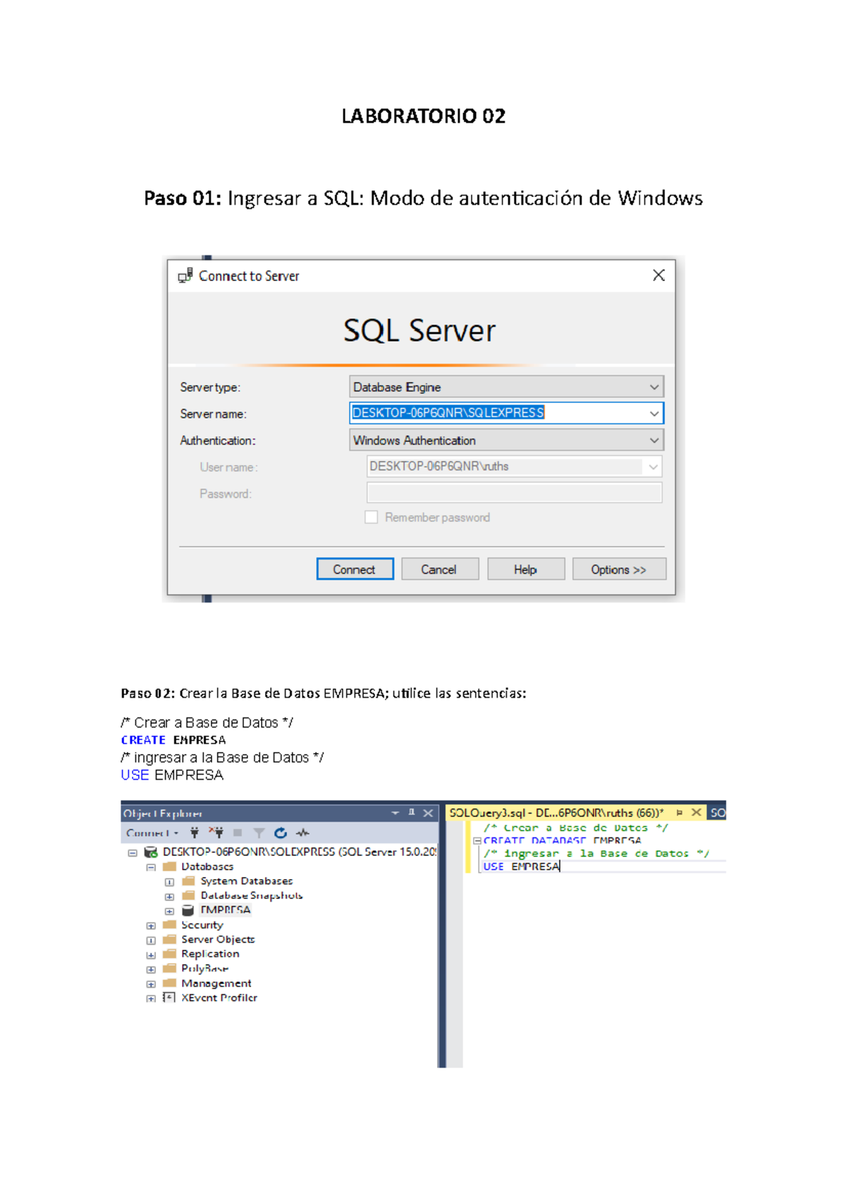 Laboratorio 02 y 03 - ruth solis pando - LABORATORIO 02 Paso 01 ...