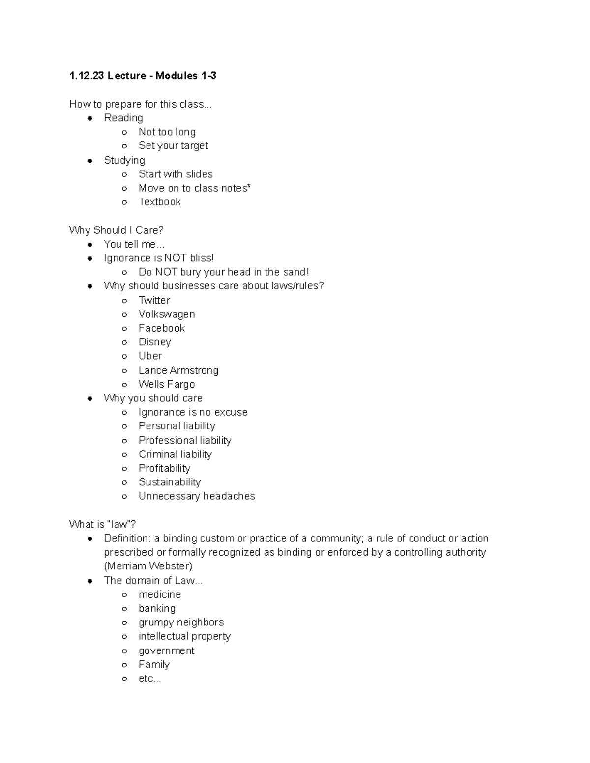 Exam 1 Master List - Professor Quintanilla - 1.12 Lecture - Modules 1 ...