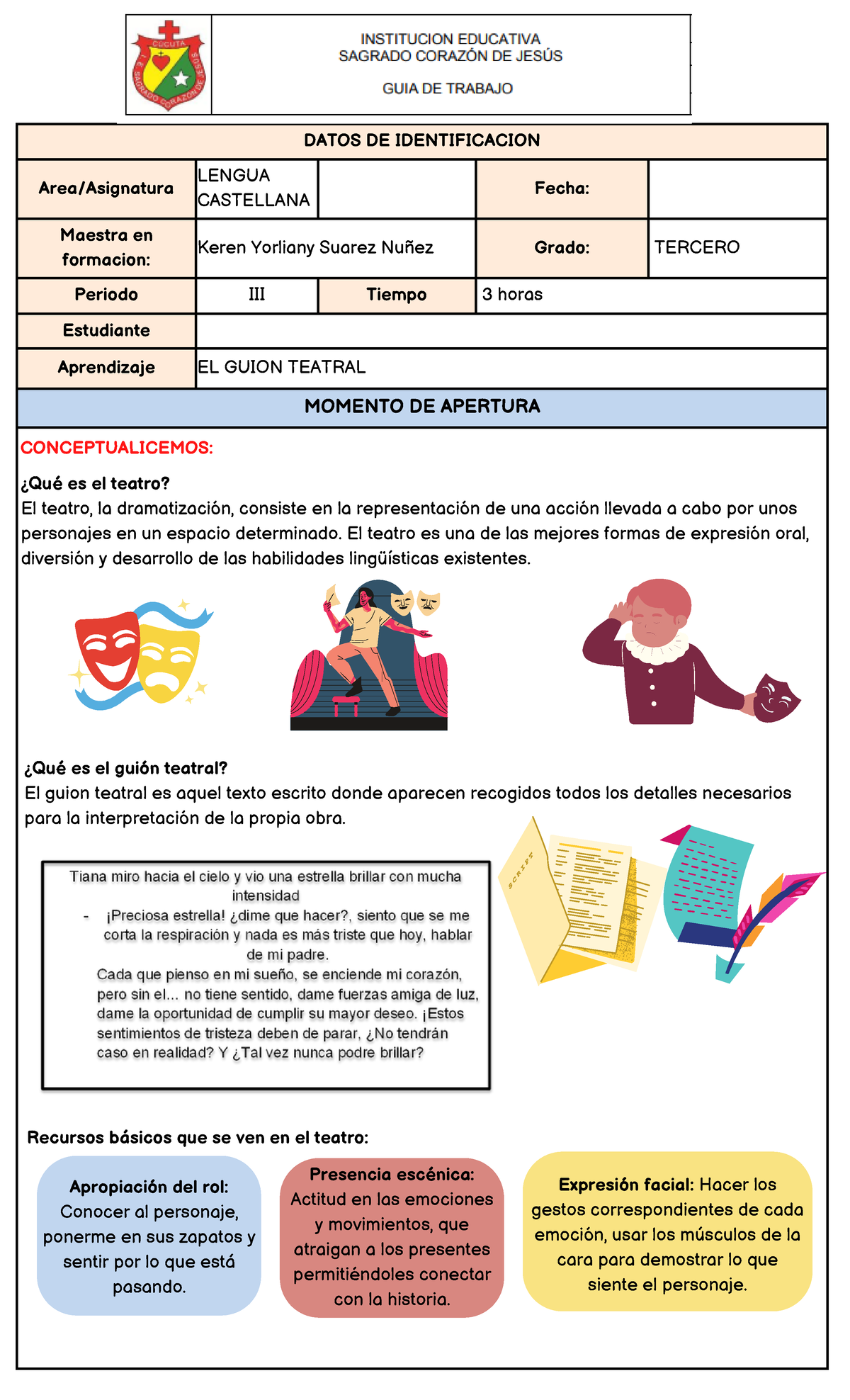 Guia ¿ Que es el teatro - MOMENTO DE APERTURA DATOS DE IDENTIFICACION ...