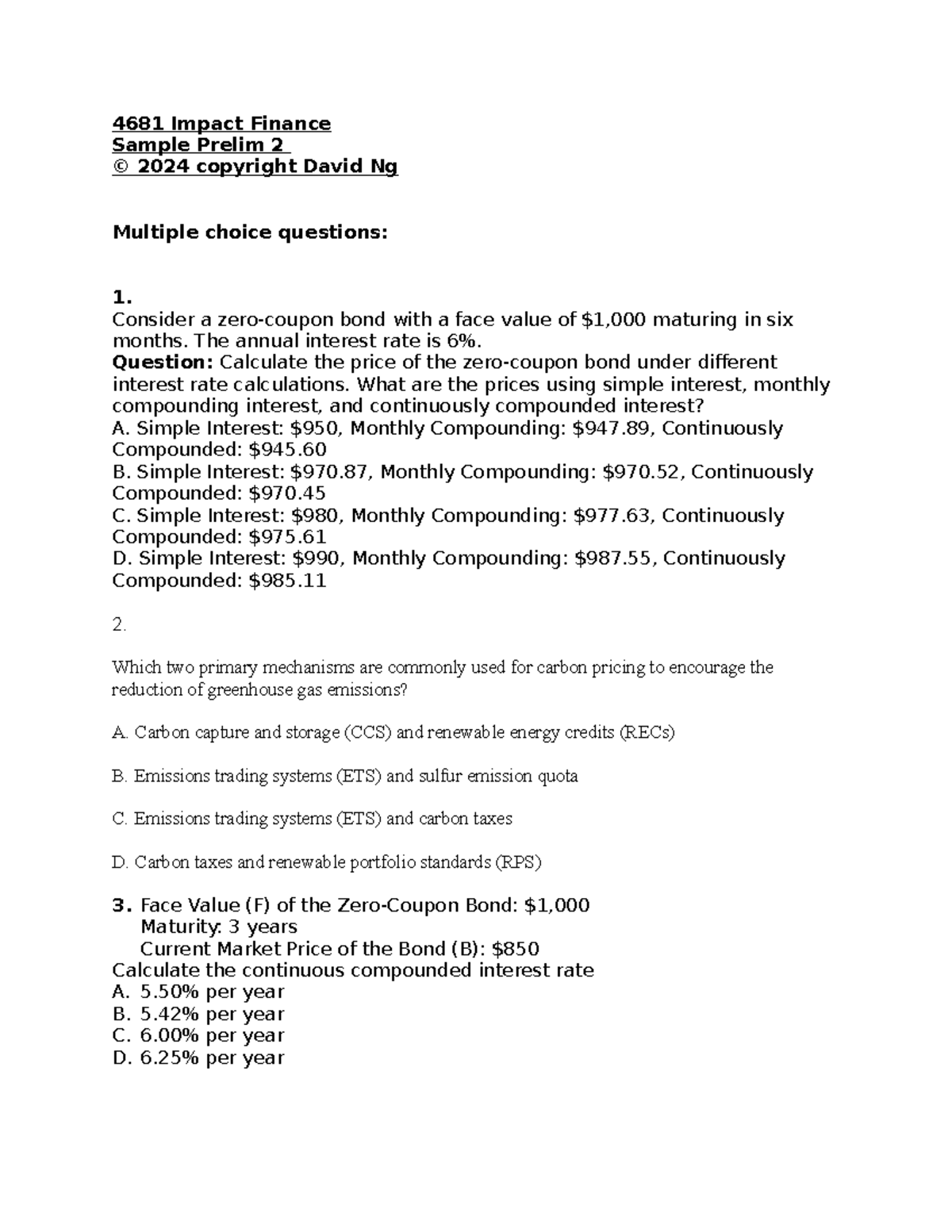 AEM4681 sample prelim 2 v3 - 4681 Impact Finance Sample Prelim 2 © 2024 ...