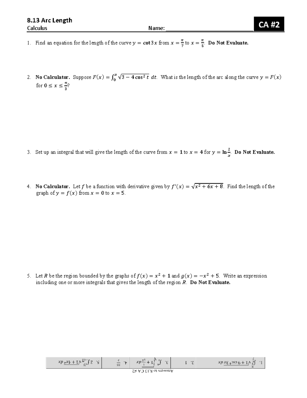 Calc 8 - Calc 8 - 8 Arc Length Calculus Name ...