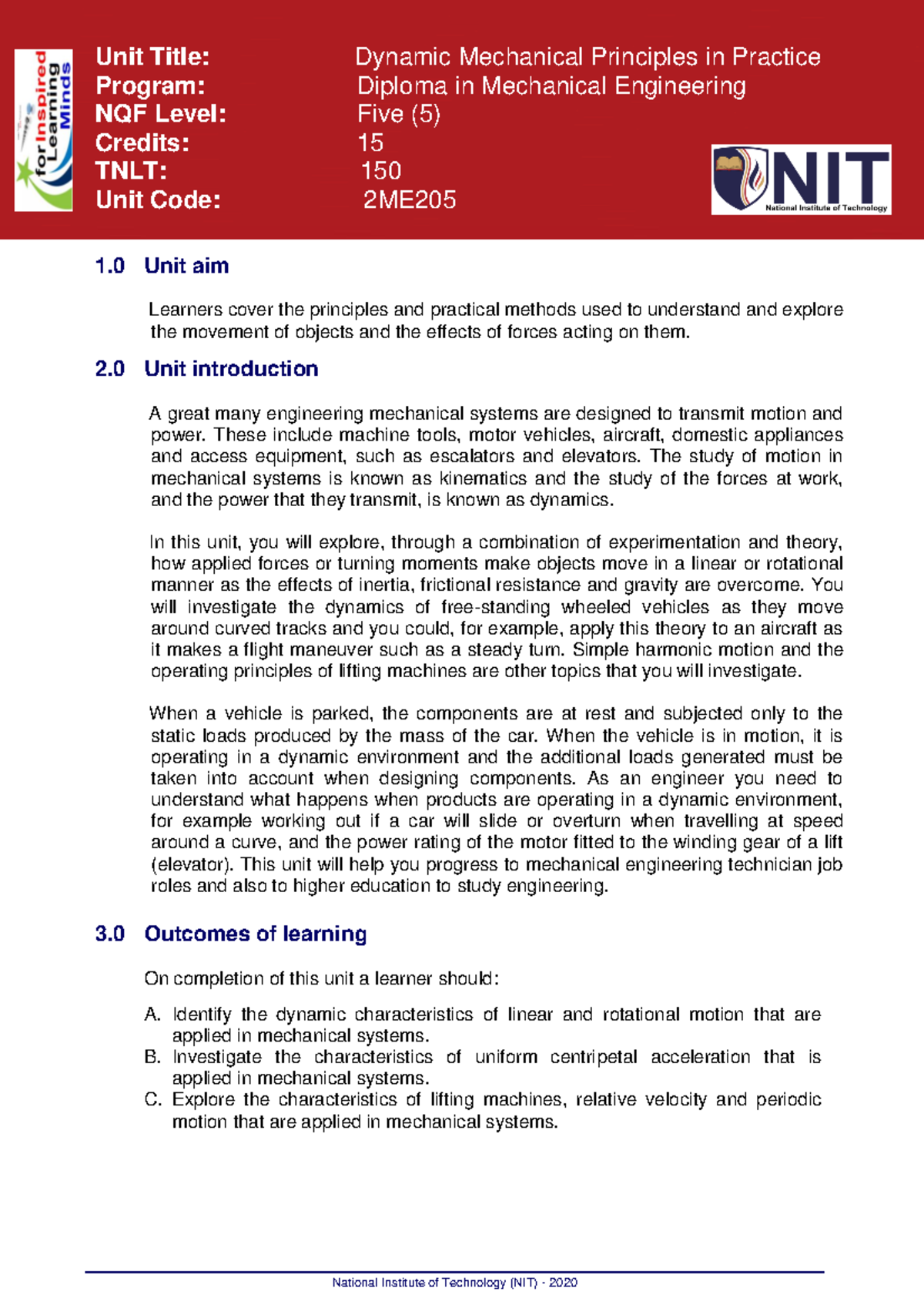 2 ME 205 Dynamic Mechanical Principles in Practice - National Institute of Technology (NIT ...