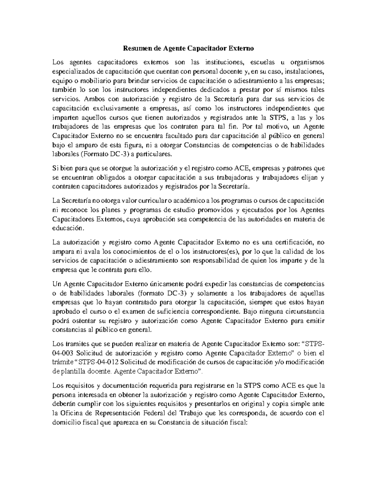 Agente Capacitador Externo Resumen - Resumen de Agente Capacitador ...