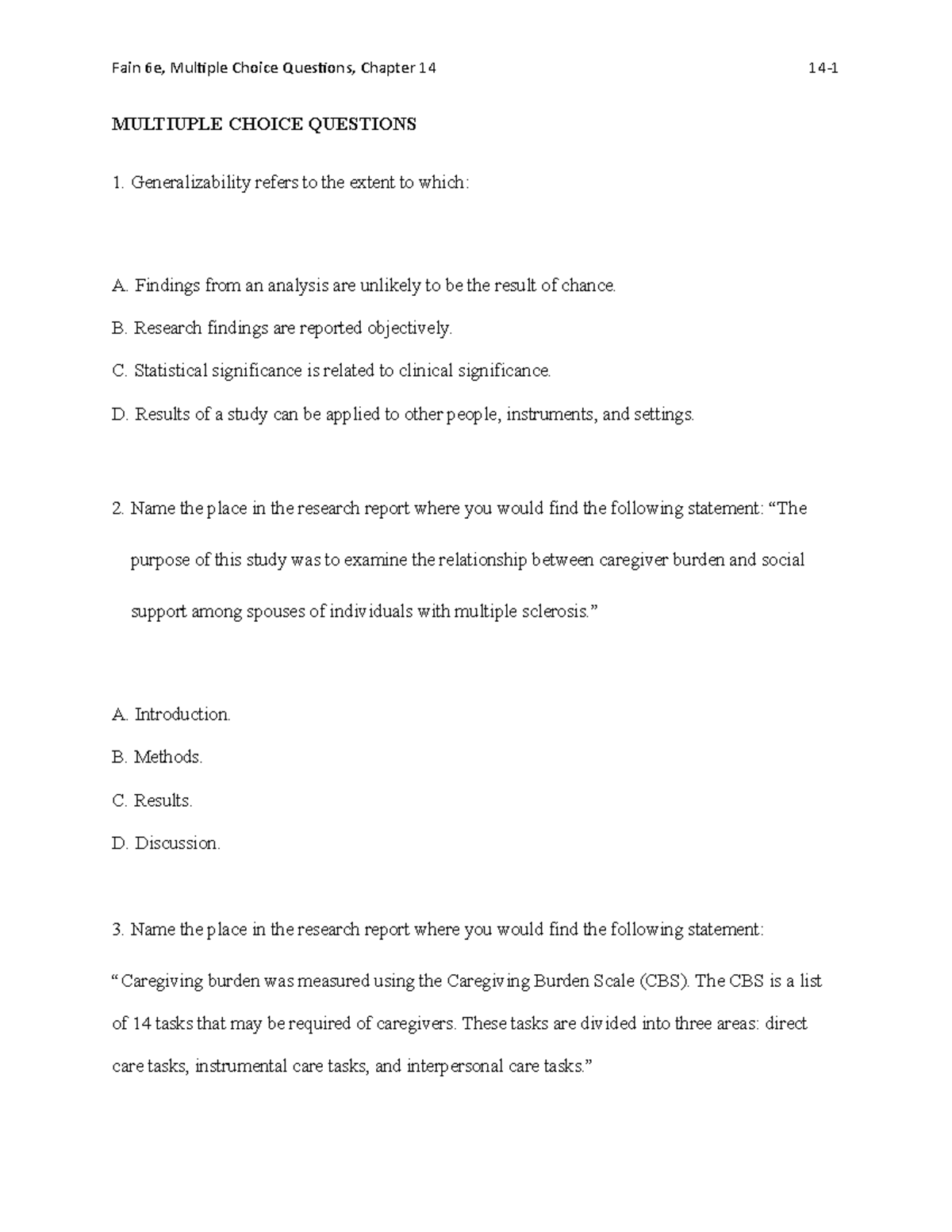 Chapter 14 Assignment book - Fain 6e, Multiple Choice Questions ...