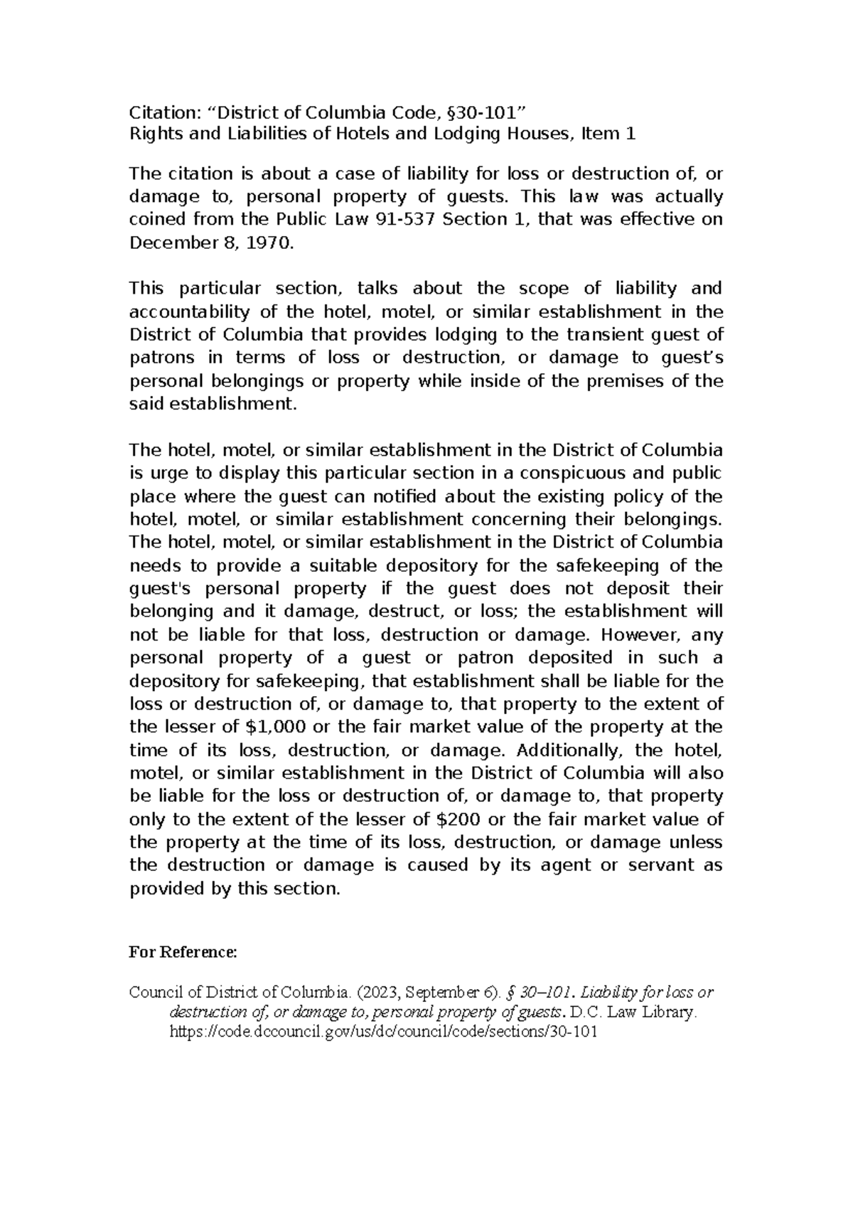 Citattion Citation Citation “district Of Columbia Code §30 101” Rights And Liabilities Of