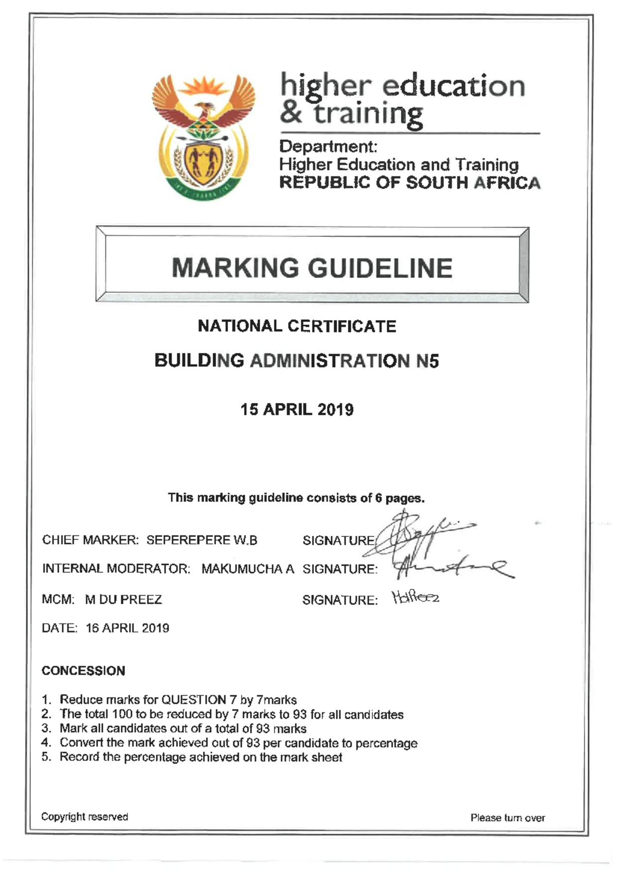 Building Administration N5 MEMO APR 2019 - COM5532 - Studocu