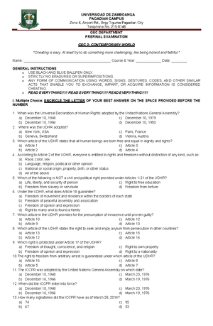 Contemp - Questions or activities and examples - Loresco, Regine L. a ...