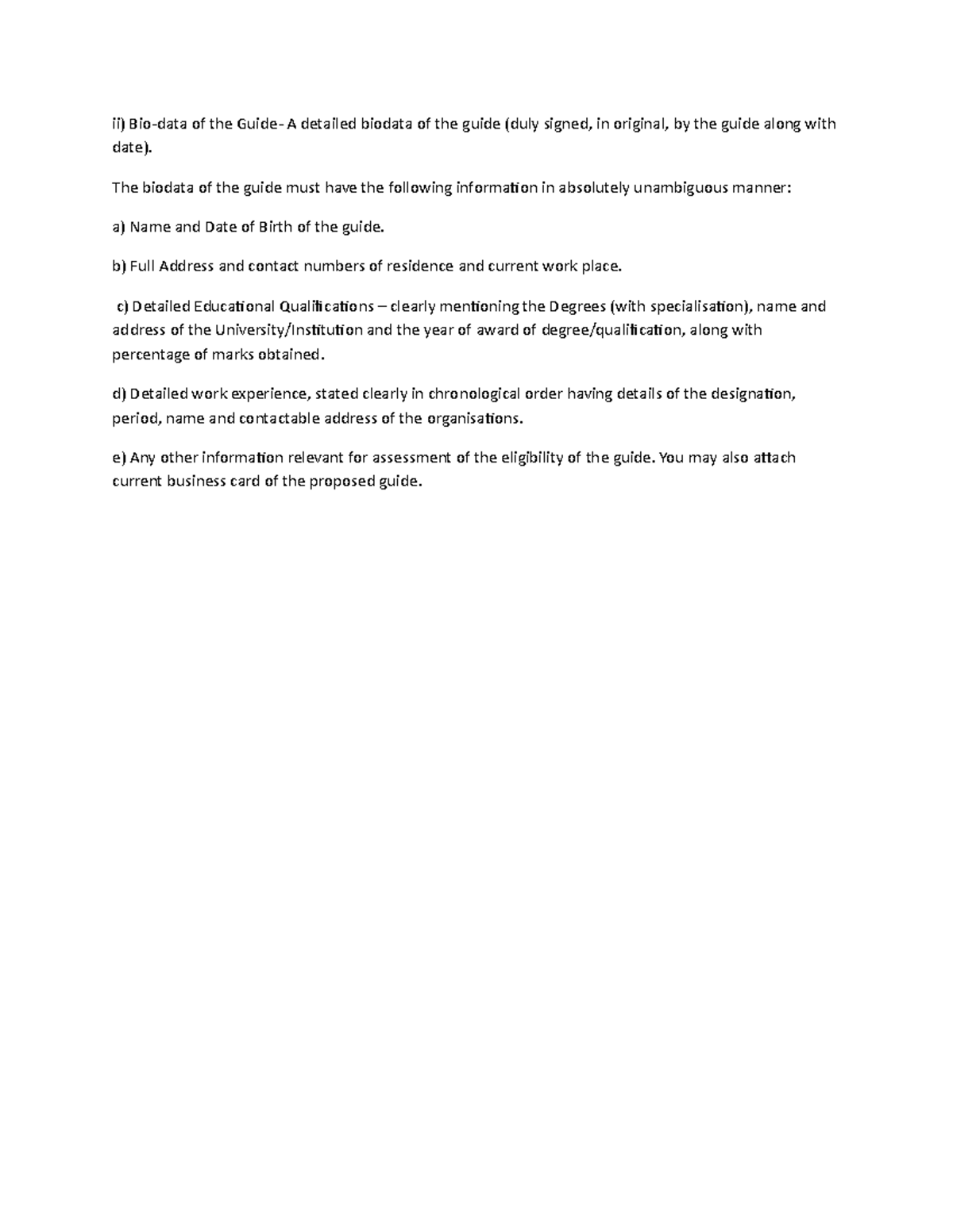2. Bio Data of the Guide - ii) Bio-data of the Guide- A detailed ...