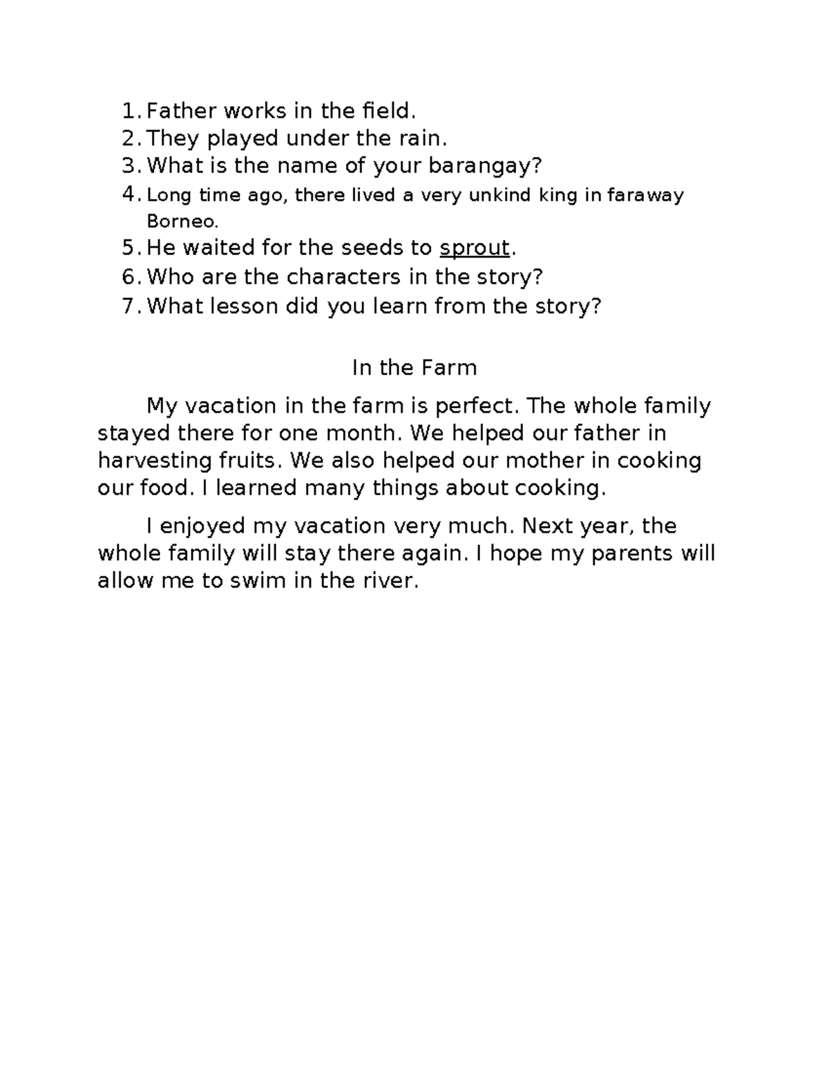 Father works in the field - 1. Father works in the field. 2. They ...