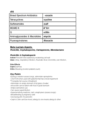 Class notes - Pharmacology Antibiotic Penicillin Therapeutic Actions ...