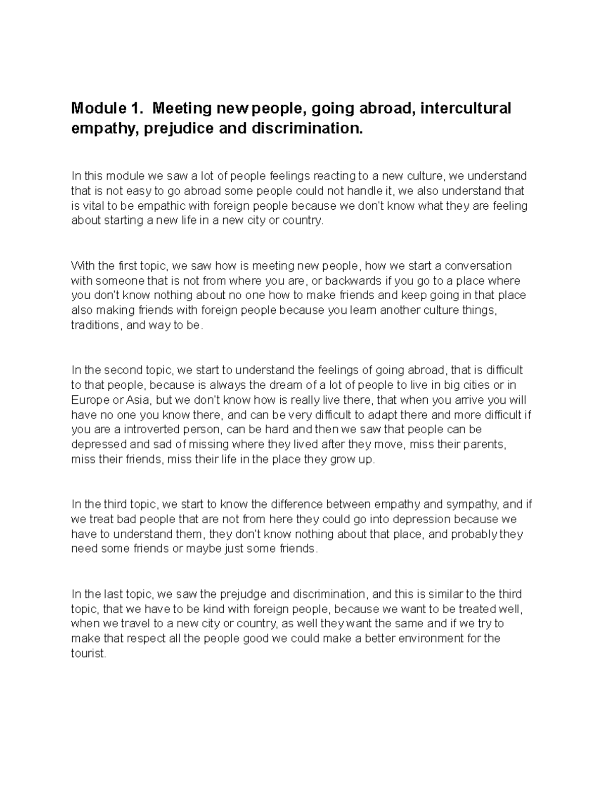 Global Culture 2 Activity 4 - Module 1. Meeting new people, going ...