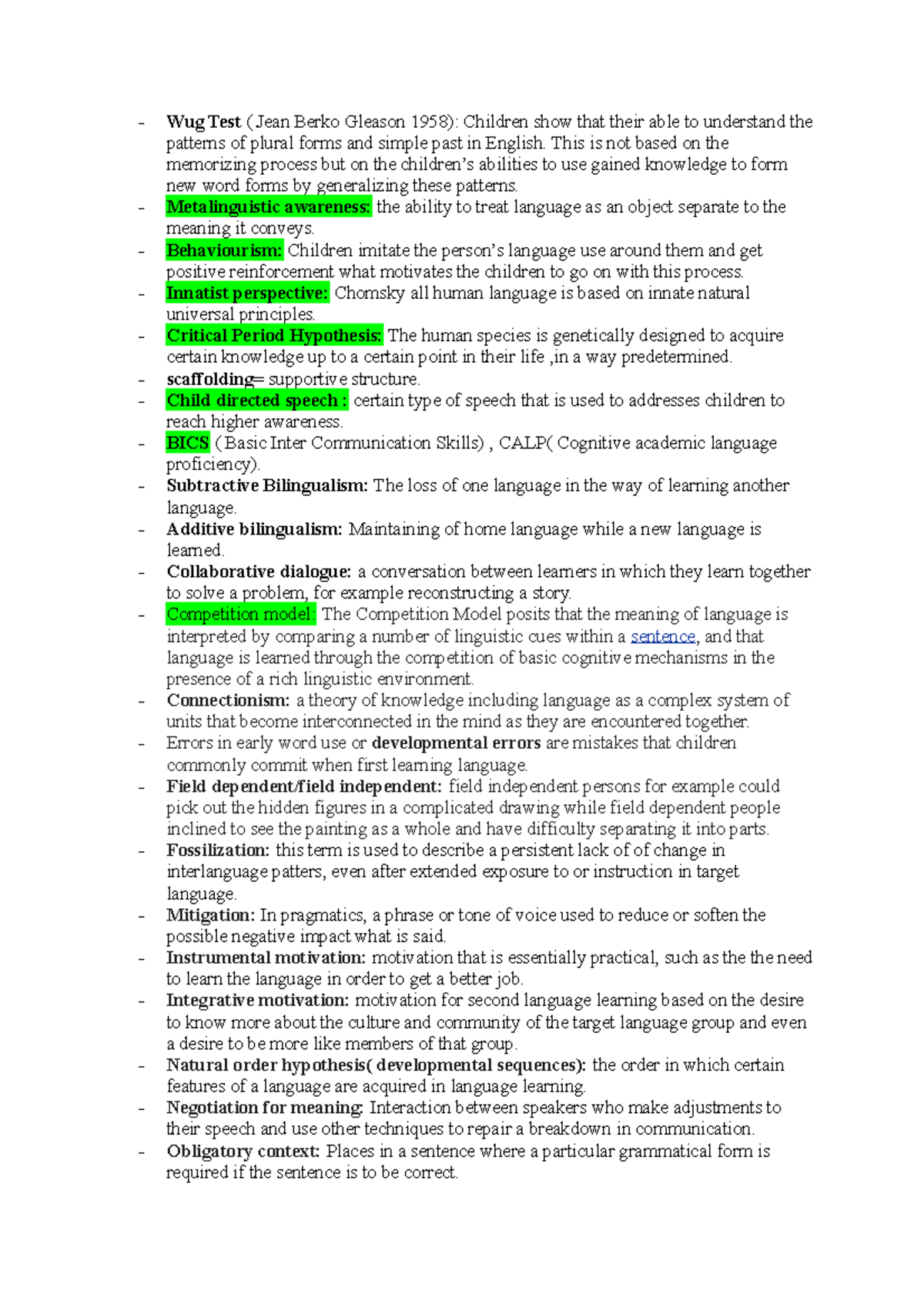 SLA Terms - Wug Test ( Jean Berko Gleason 1958): Children show that ...